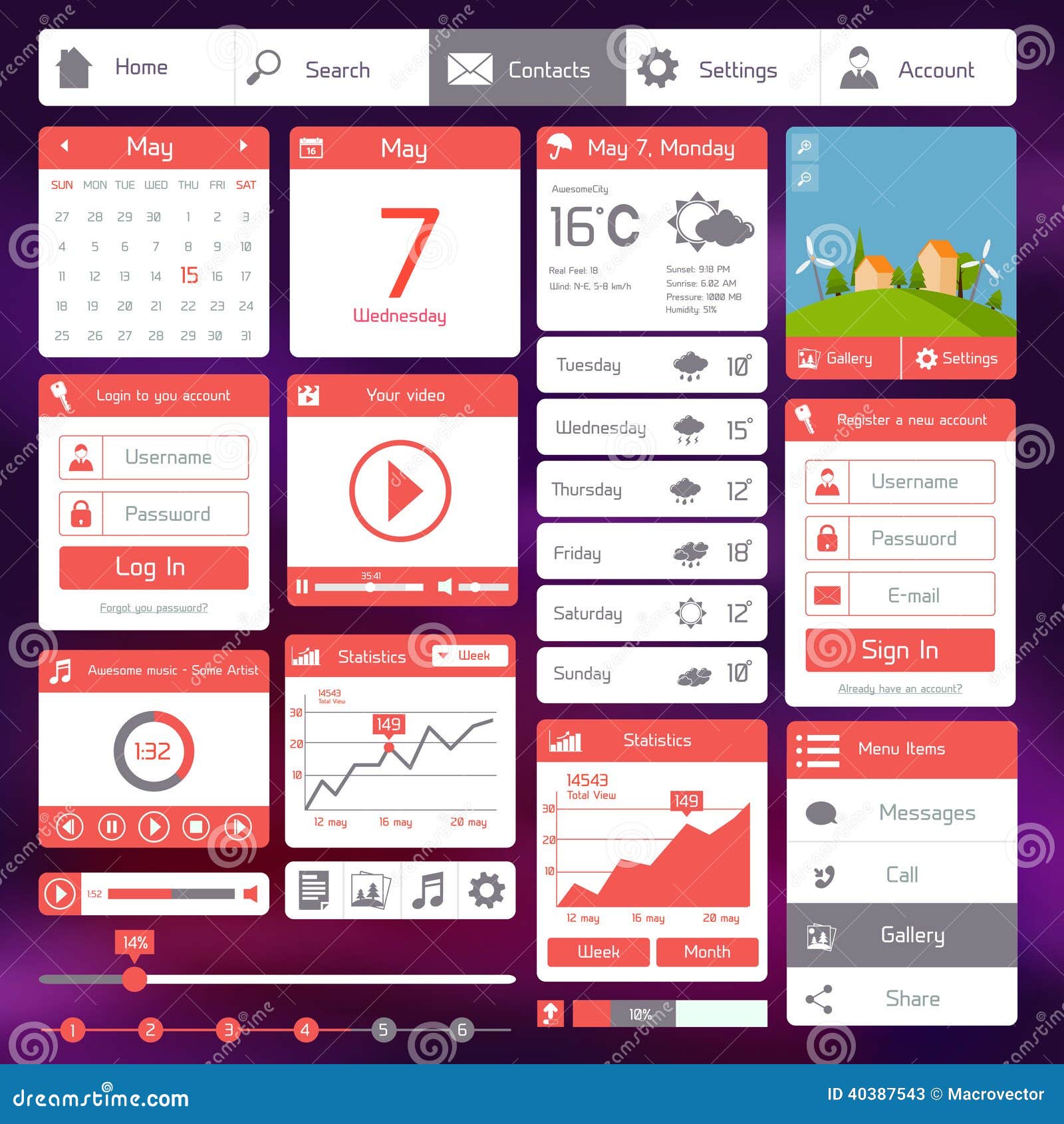 Flat User Interface Template Stock Vector - Illustration of computer ...