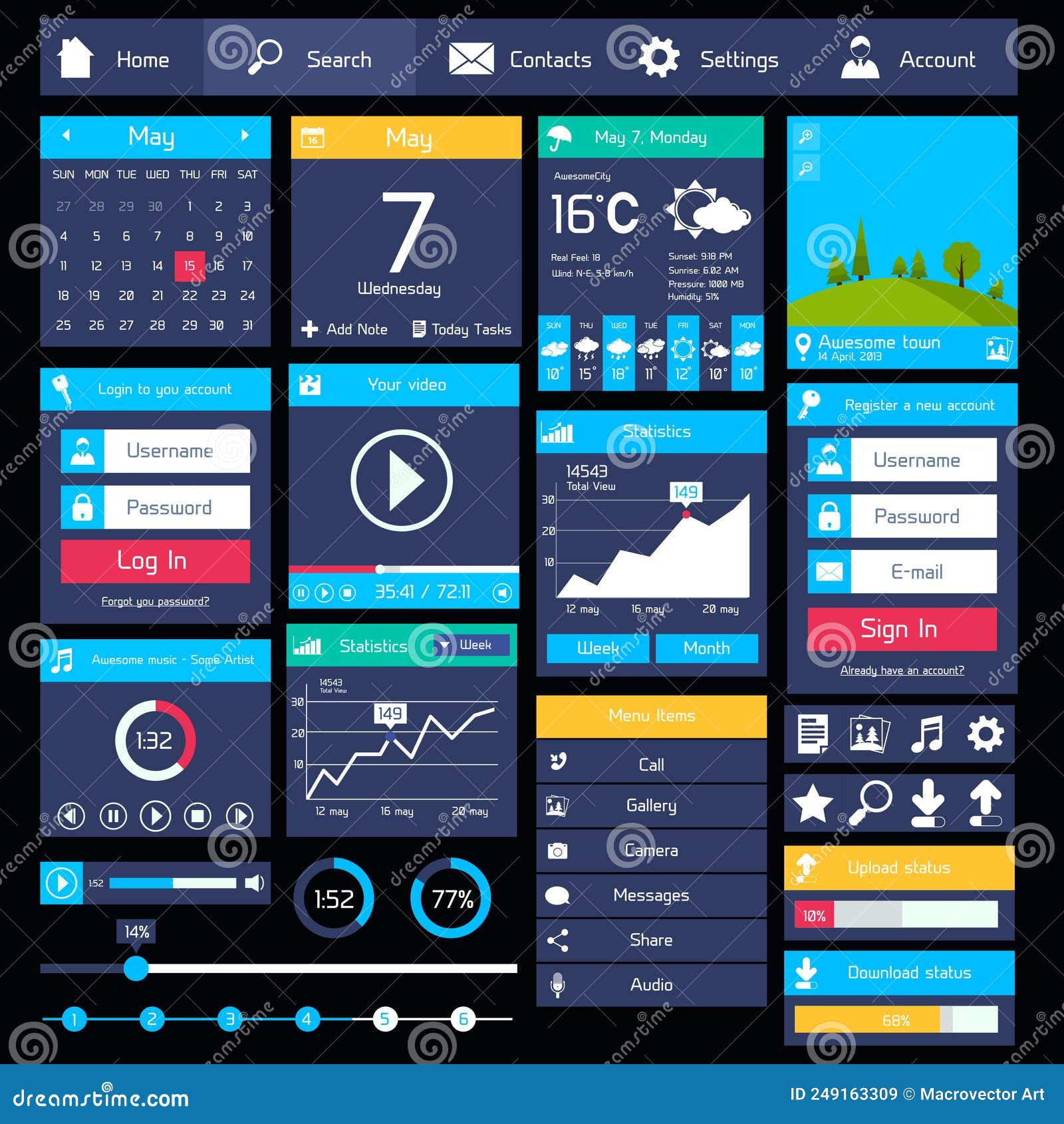 Flat User Interface Template Stock Vector - Illustration of navigation ...