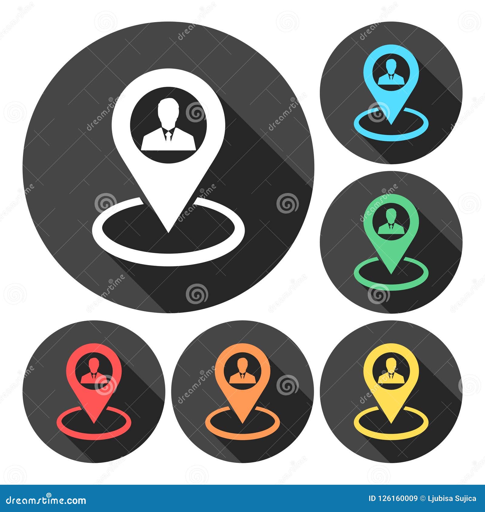 Flat User Location Icon Set Stock Vector - Illustration of person, long ...