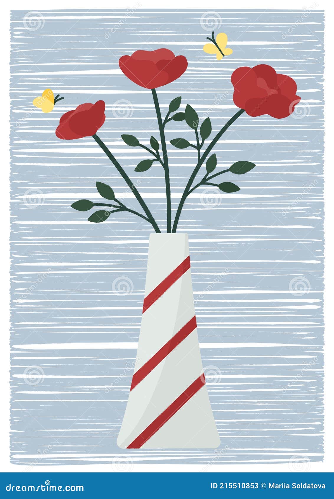 Flat Vase with Flowers - Illustration on Texture Background. Stock ...