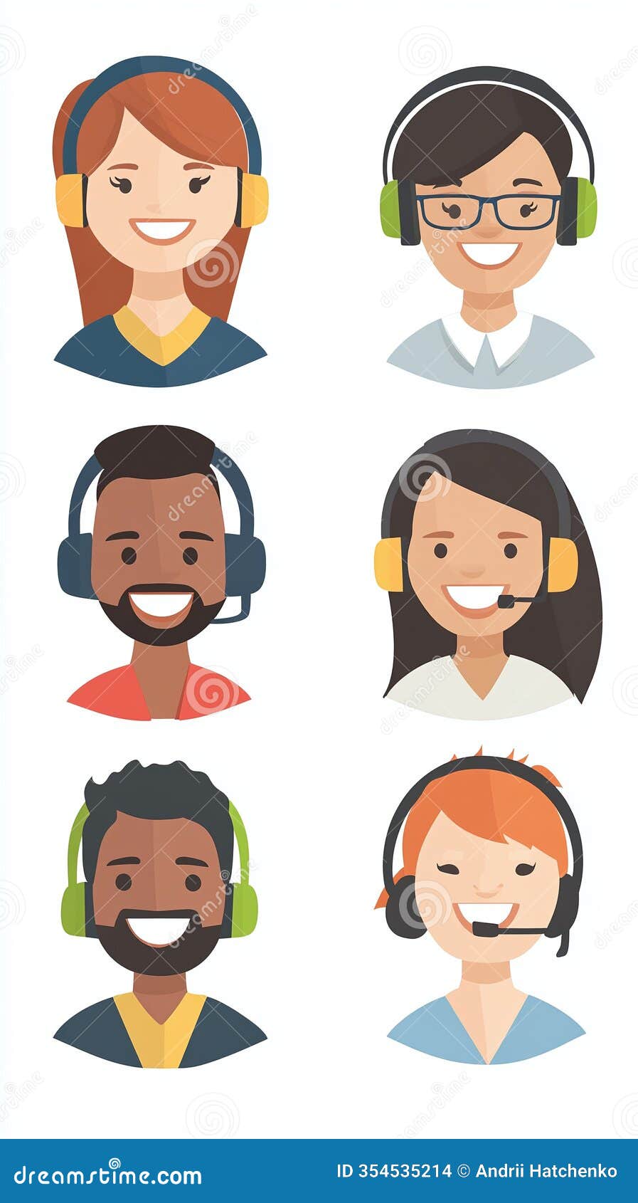 Flat Vector Avatars of a Diverse Customer Support Team Smiling ...
