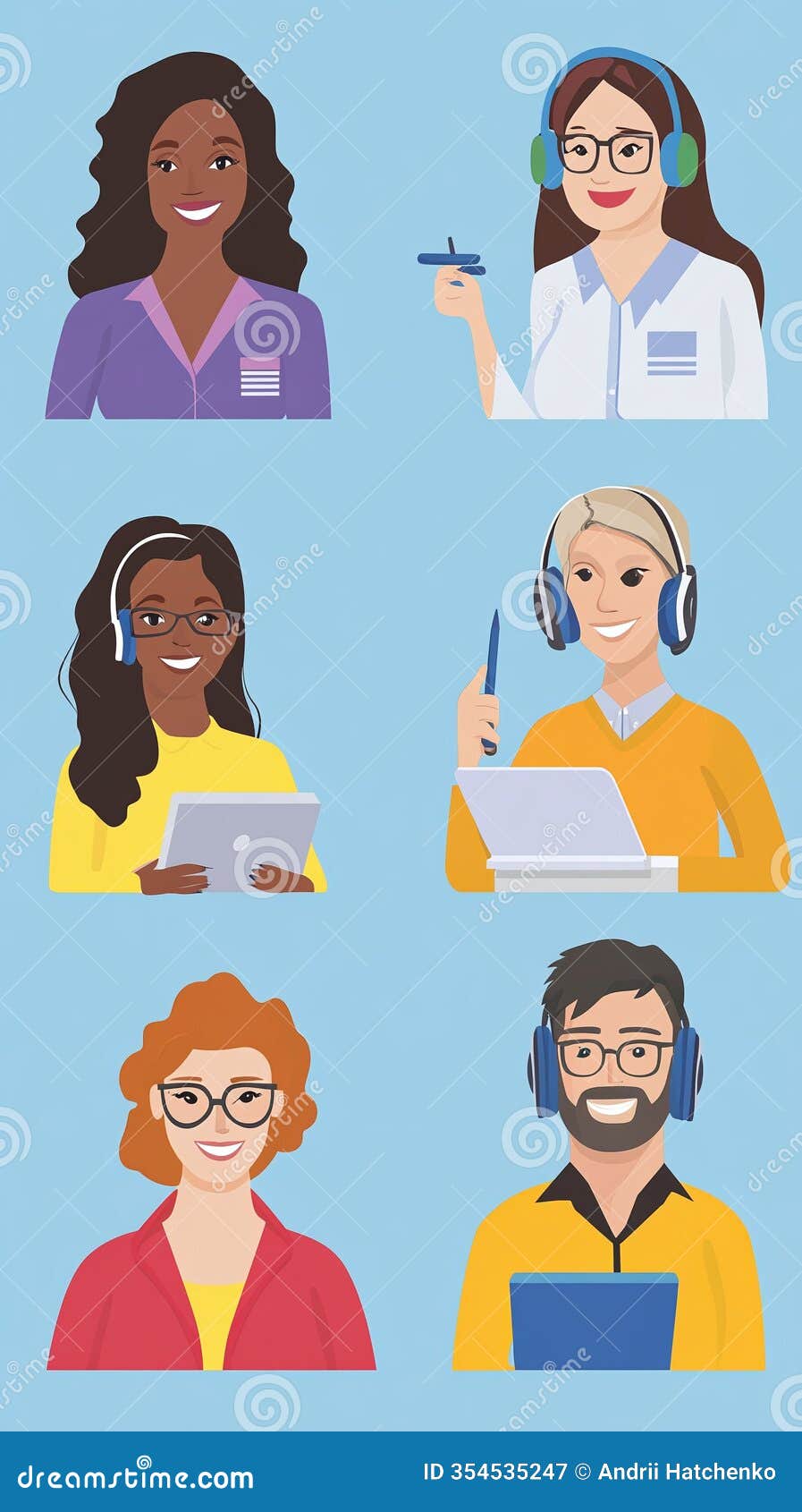 Flat Vector Avatars of Mature Workers in Customer Support Roles ...