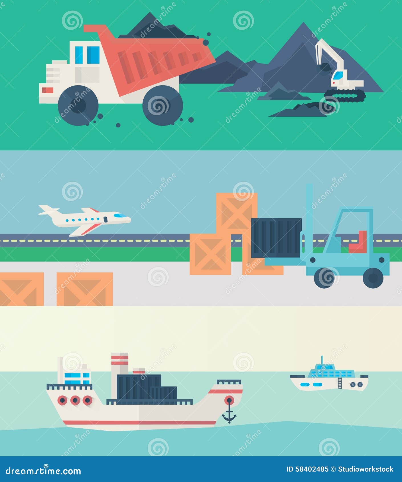 Flat Vector Banners Set of Logistic Process Stock Vector - Illustration ...