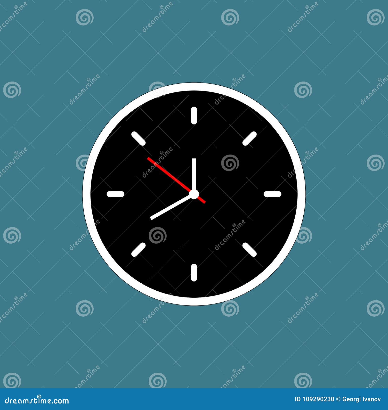 Flat, Black and White Clock Icon/logo. on a Blue Background. Stock ...