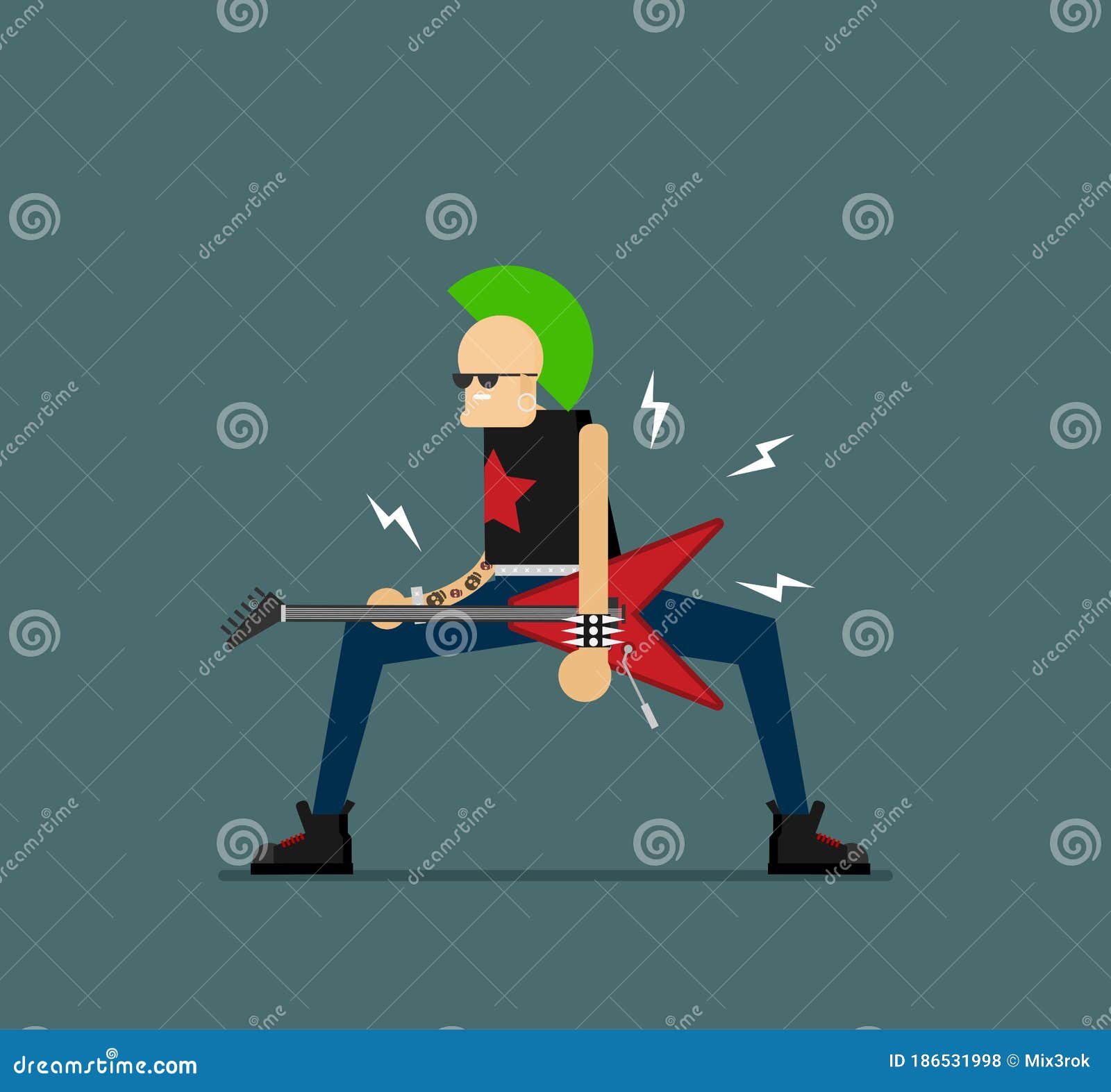 Flat Vector Brutal Cartoon Rocker Stock Vector - Illustration of flat ...