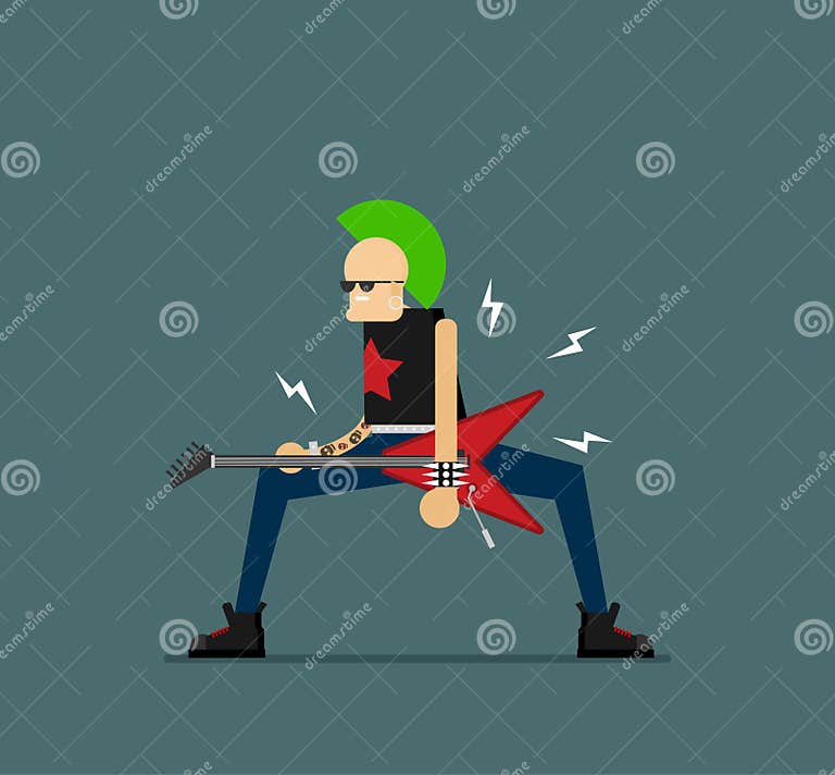 Flat Vector Brutal Cartoon Rocker Stock Vector - Illustration of flat ...