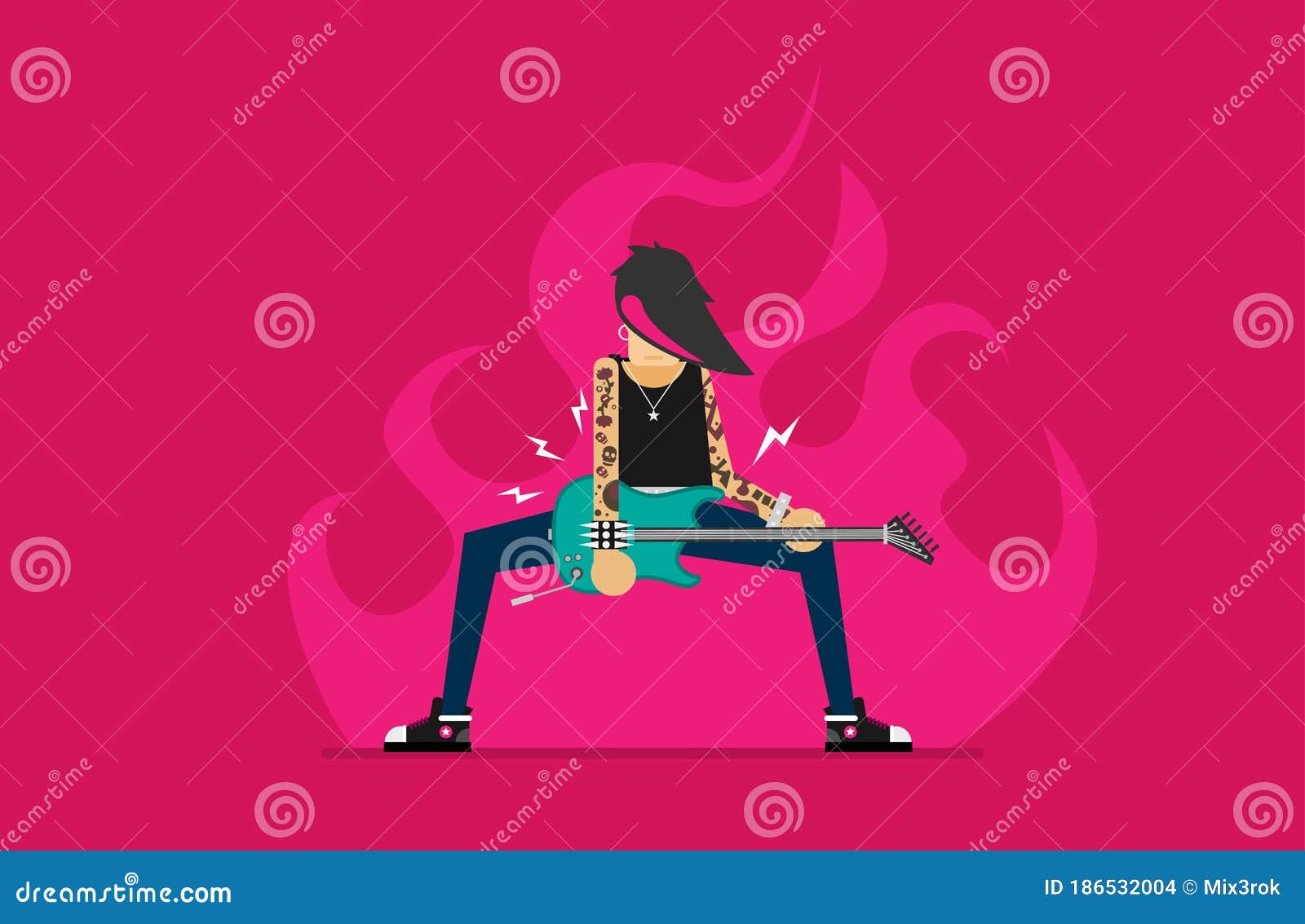 Flat Vector Brutal Cartoon Rocker Stock Vector - Illustration of ...