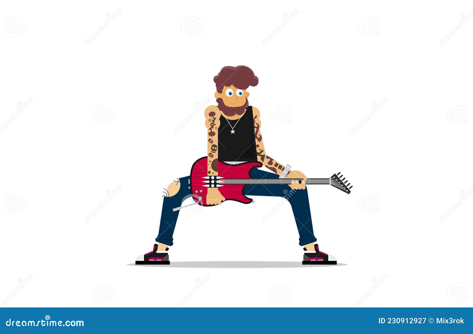 Flat Vector Brutal Cartoon Rocker Stock Vector - Illustration of beard ...