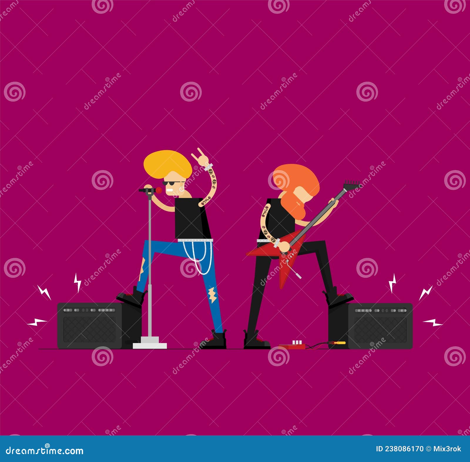 Flat Vector Brutal Cartoon Rocker Stock Vector - Illustration of guitar ...