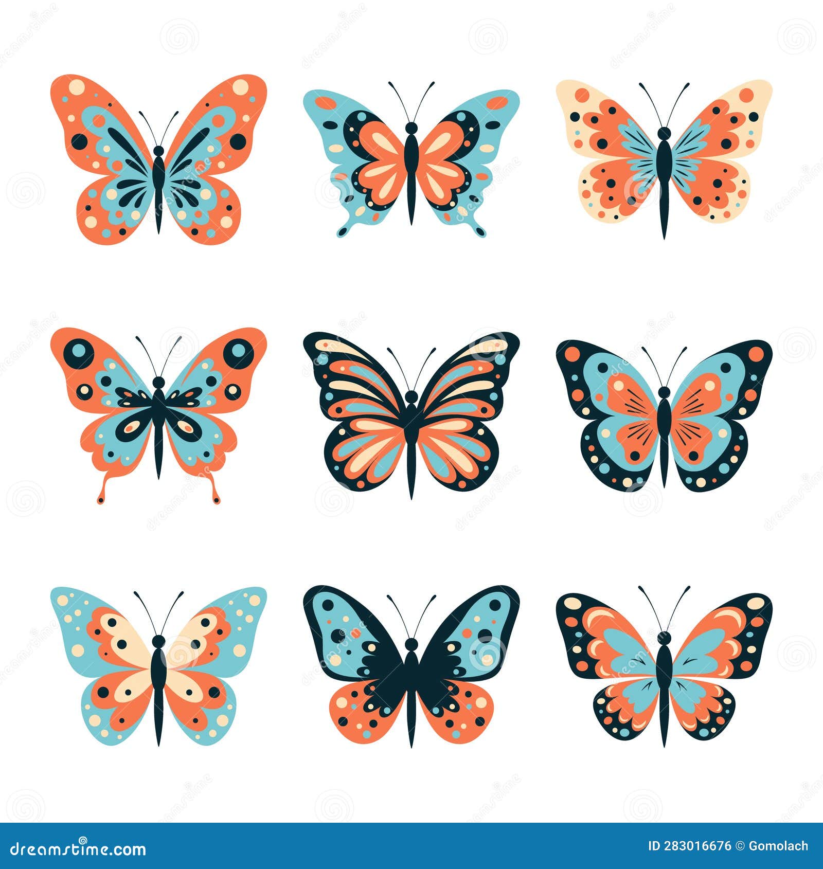 Flat Vector Butterfly Icon Set Isolated. Multicolored Butterflies ...