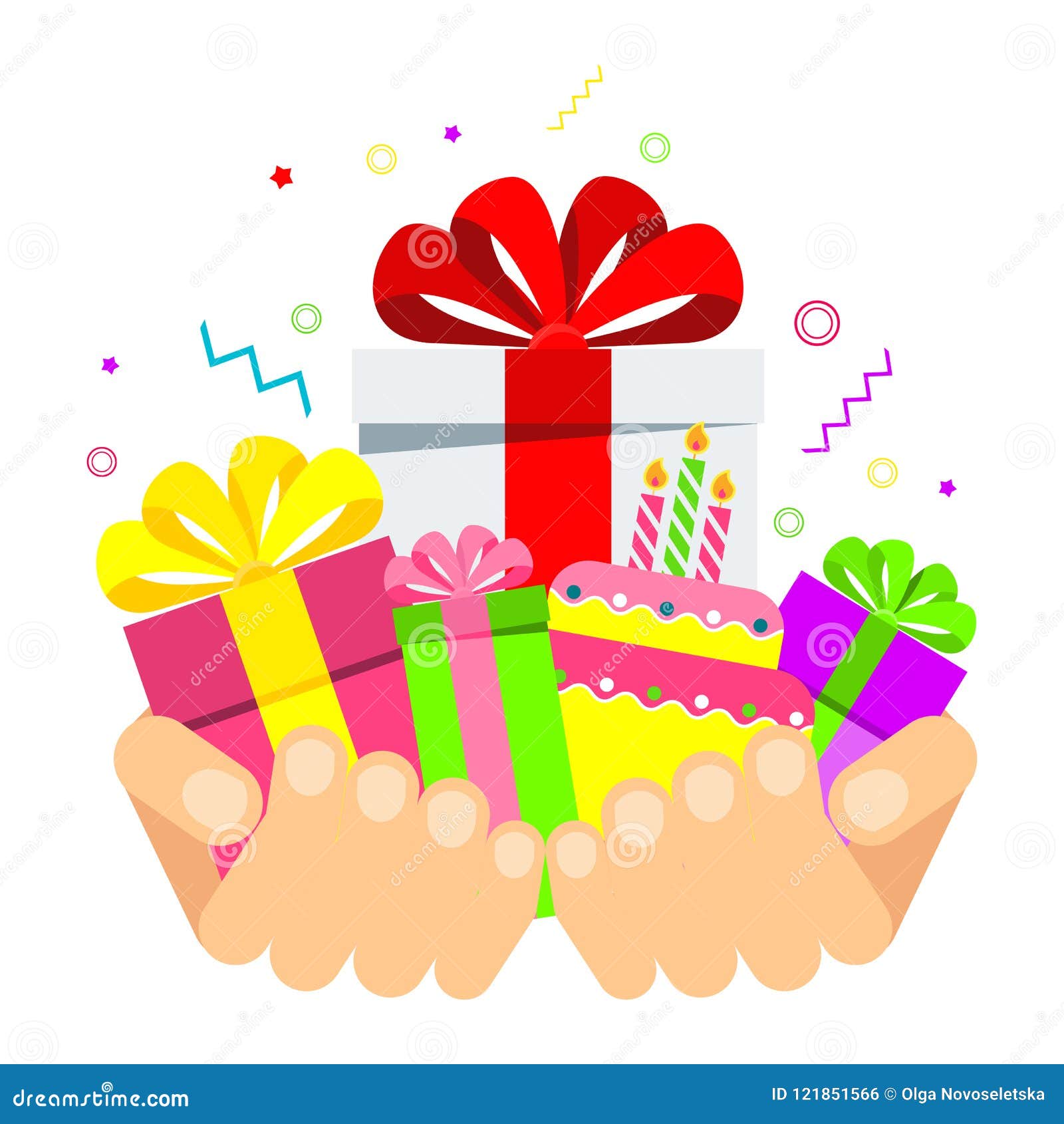 Two hands with gift boxes stock vector. Illustration of giveaway ...