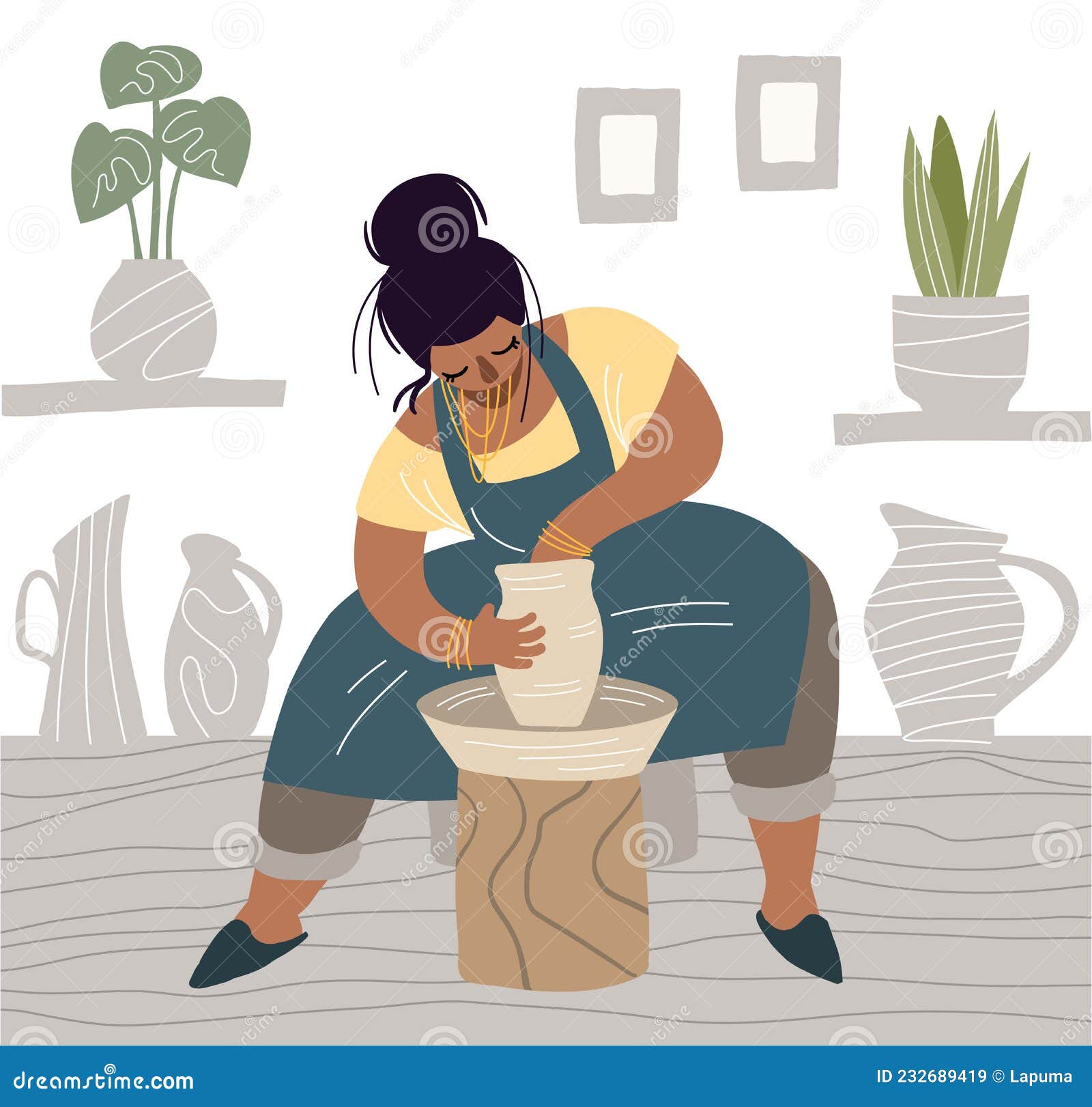 A Beautiful Girl on a Potter S Wheel Sculpts a Pot in the Workshop ...