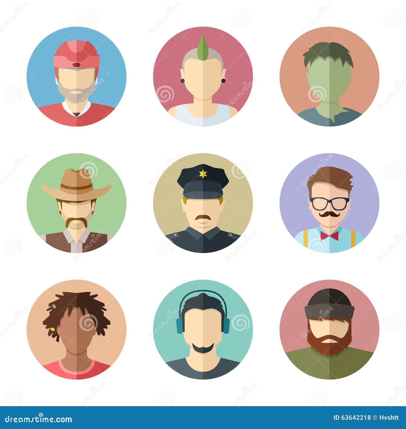 Flat Vector Characters. Set of Male Faces Stock Vector - Illustration ...