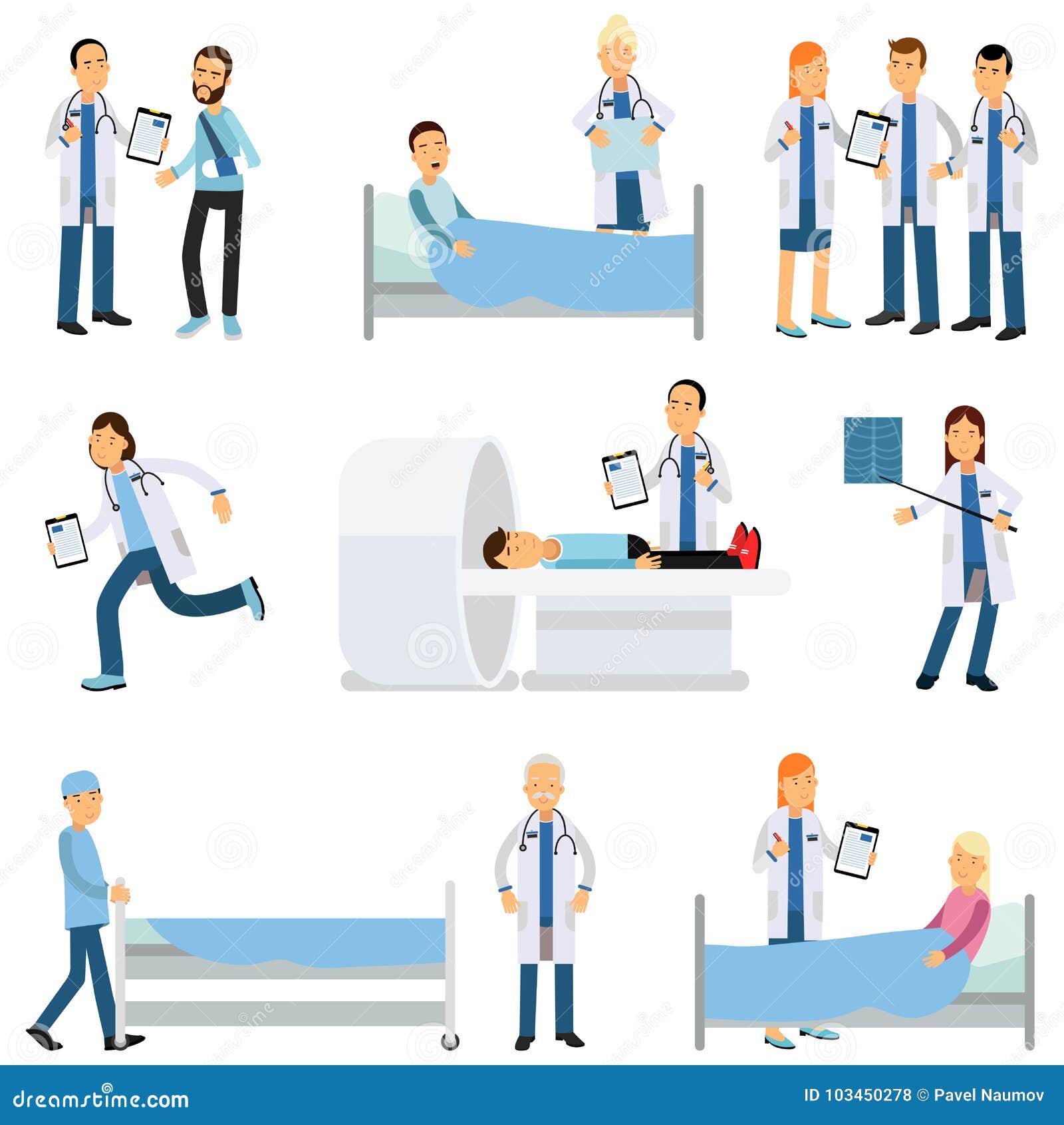 Flat Vector Characters Set of Medical Workers and Sick People in ...