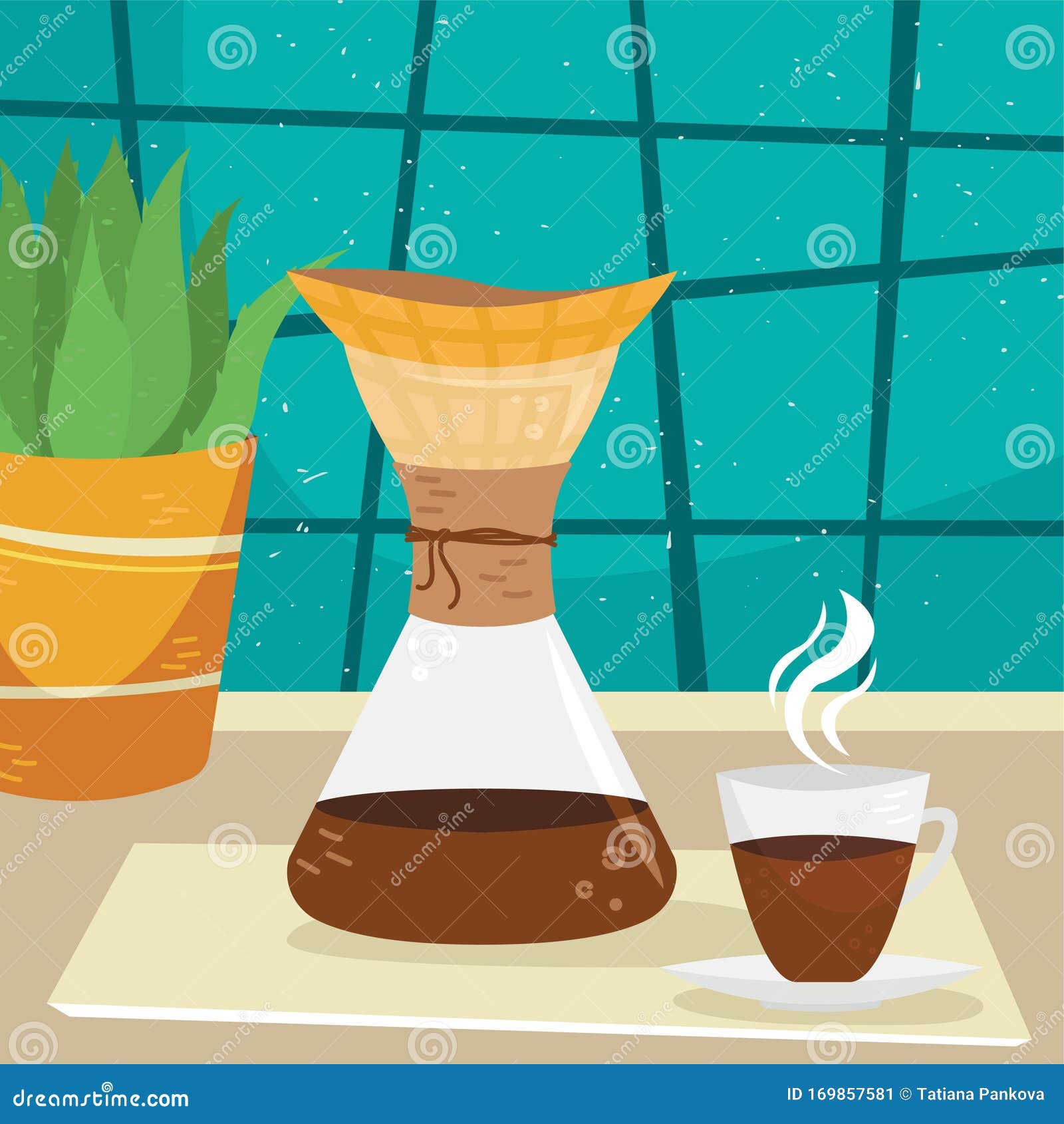 Flat Vector Chemex with a Cup of Coffee in the Interior. Alternative ...