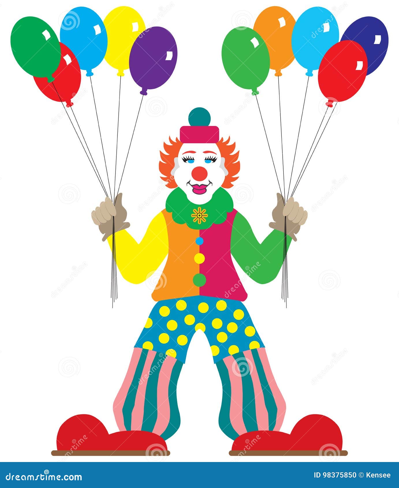 Flat Vector Clown with Balloons Stock Vector - Illustration of gloves ...