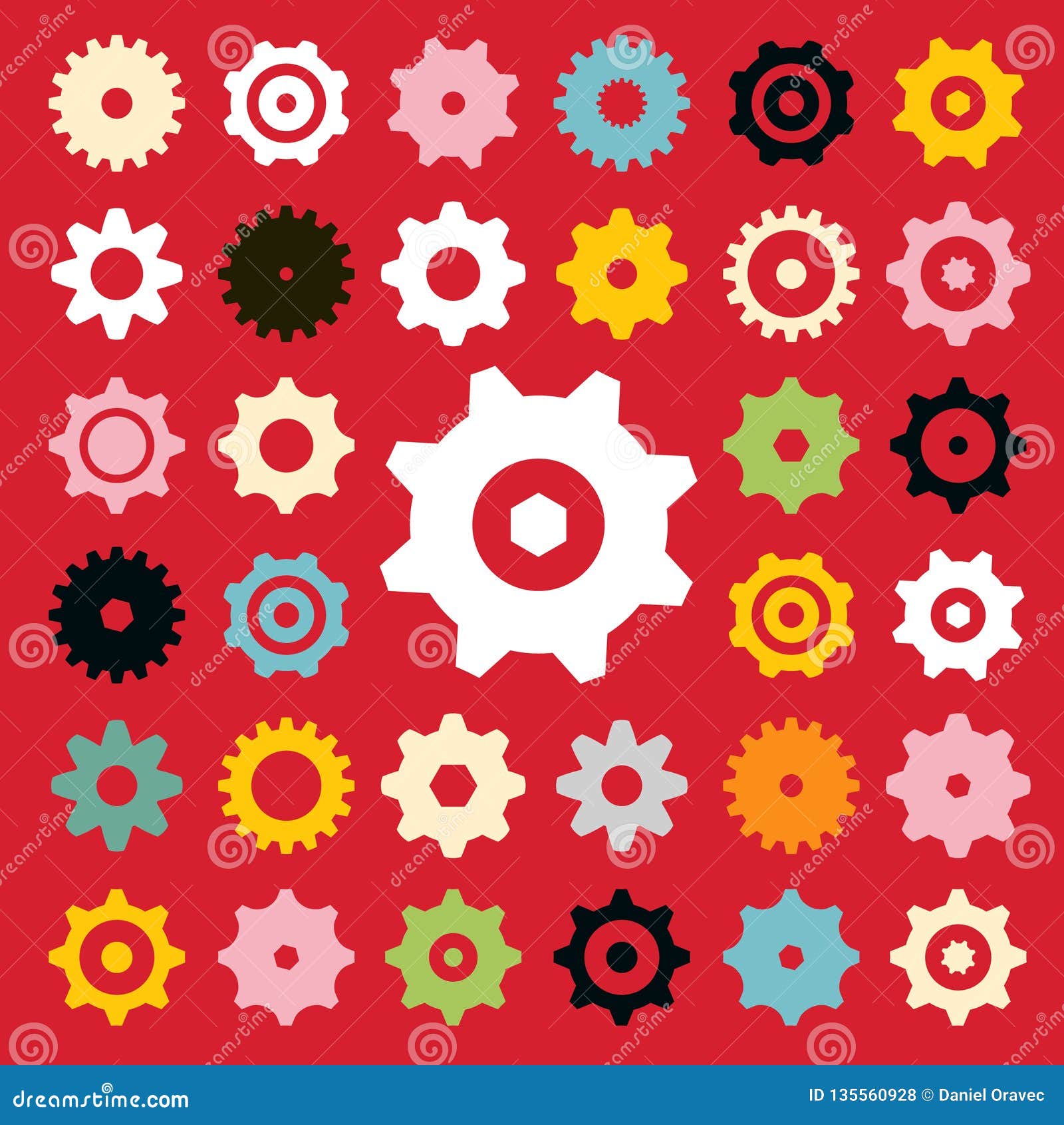 Flat Vector Cogs Set stock vector. Illustration of pattern - 135560928