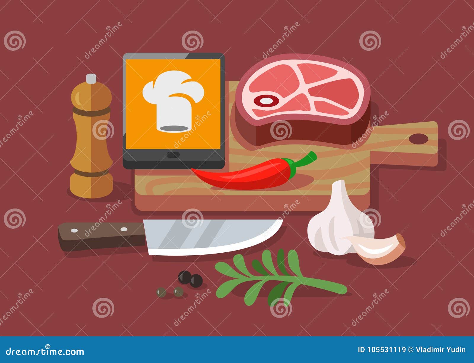 Flat Vector Concept Cooking at Home. Stock Vector - Illustration of ...