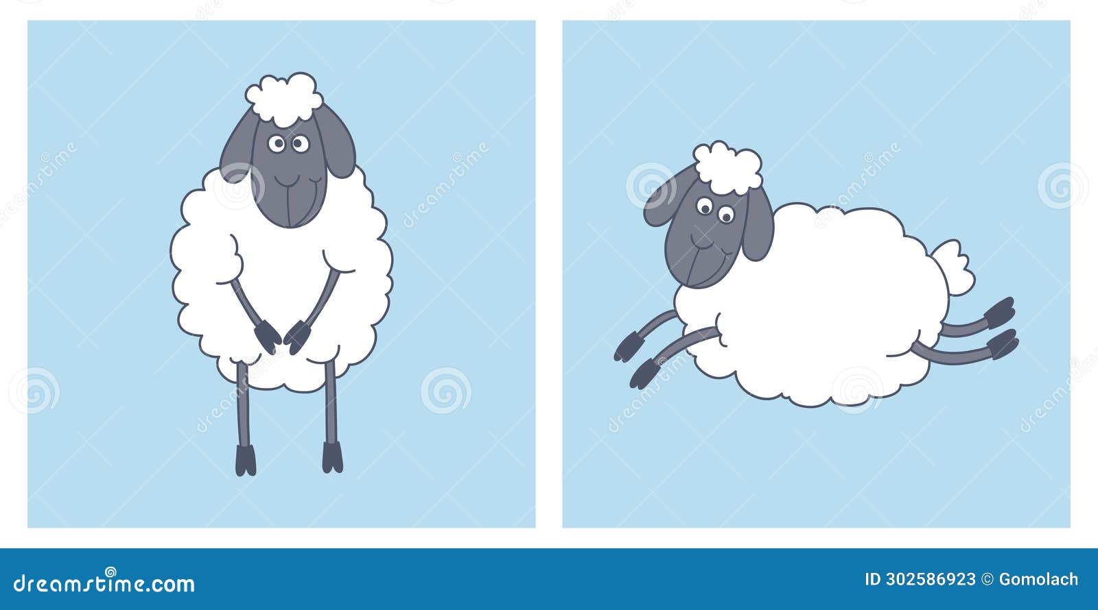 Flat Vector Cute Funny Sheep - Standing and Flying. Cartoon Sheep ...