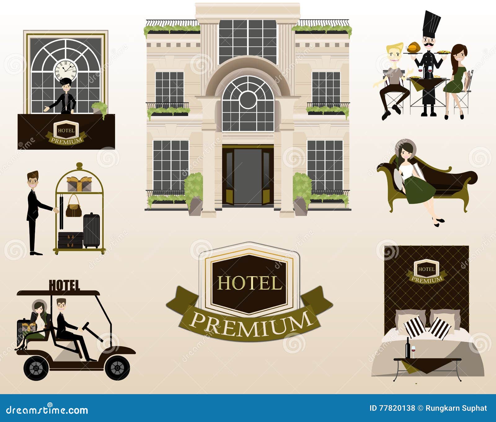 Flat Vector Design Elements of Hotel Service.Vector Stock Vector ...