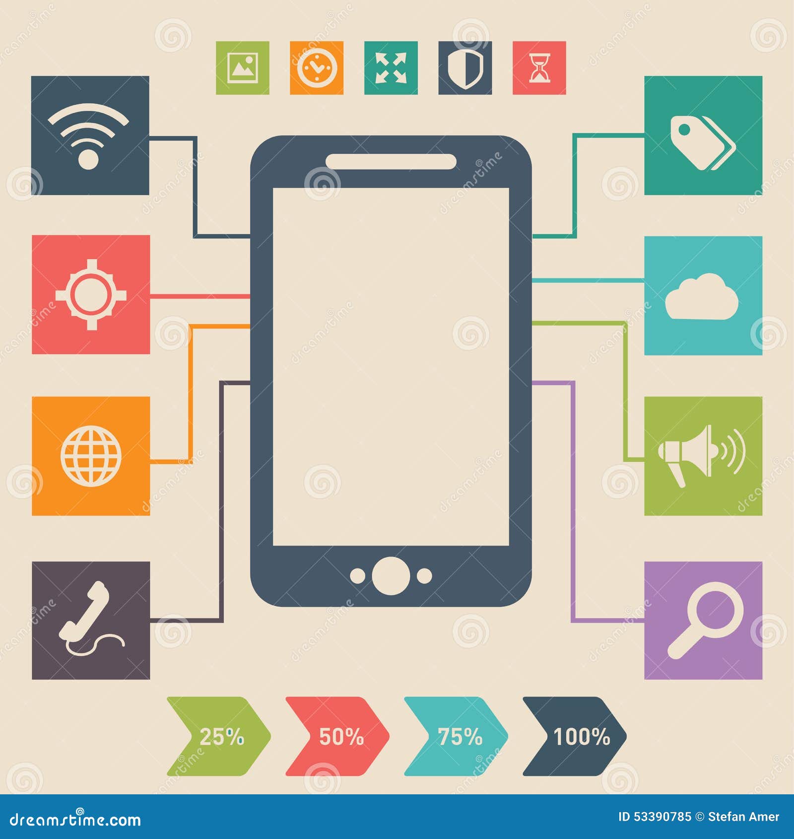 Flat Vector Design of Vintage Look Smartphone, Mobile with Different ...