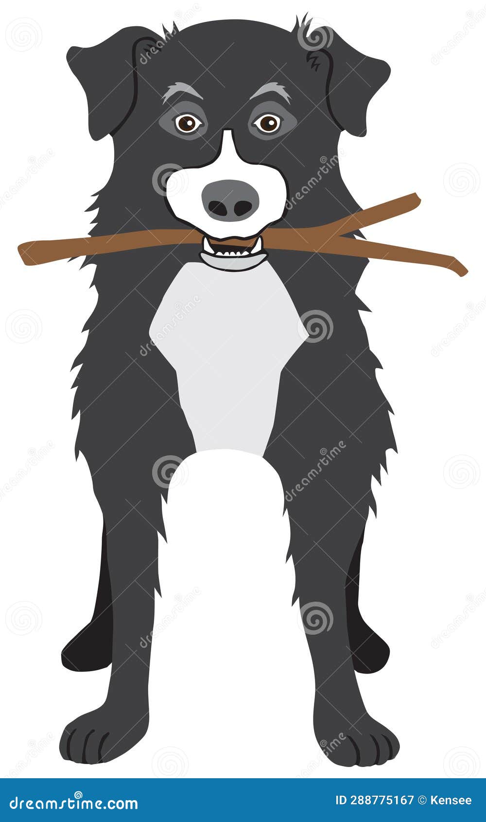 Flat Vector Dog with Stick stock illustration. Illustration of loyalty ...