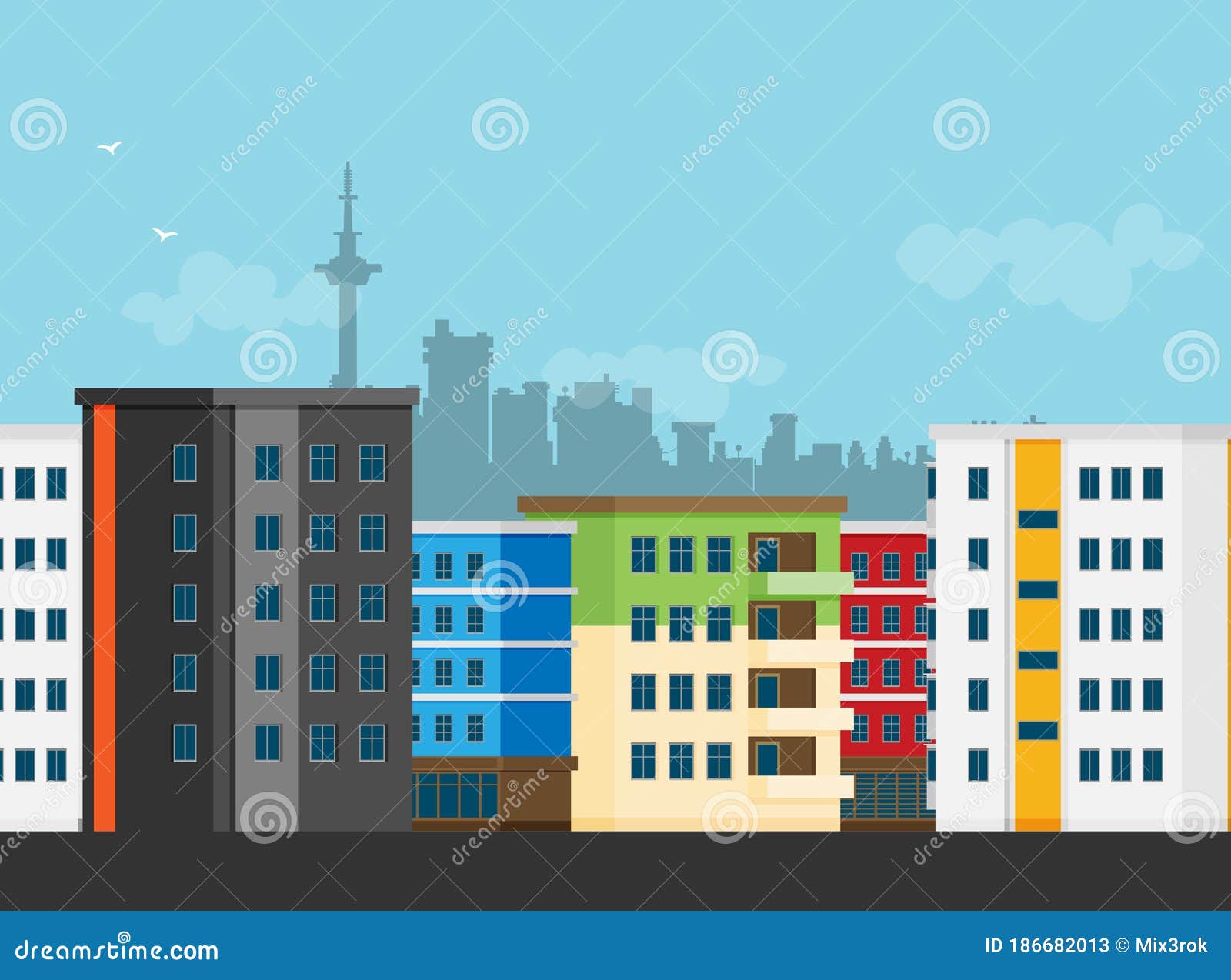 Vector Downtown Buildings Silhouettes Skyline | CartoonDealer.com #74489654