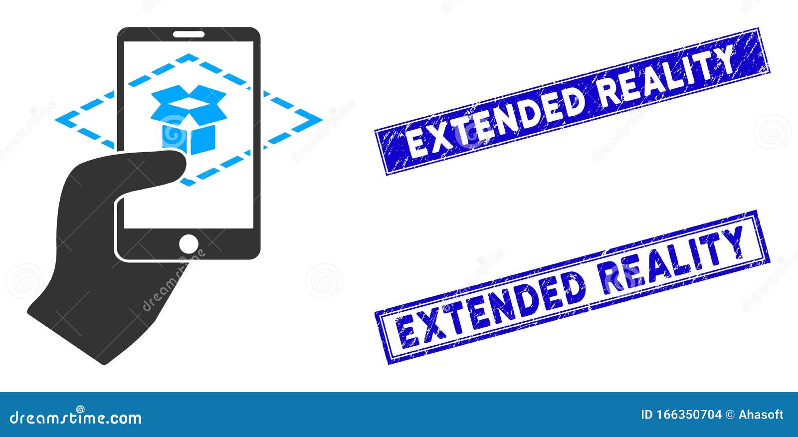 Flat Extended Reality Icon and Grunge Rectangle Extended Reality Seals ...