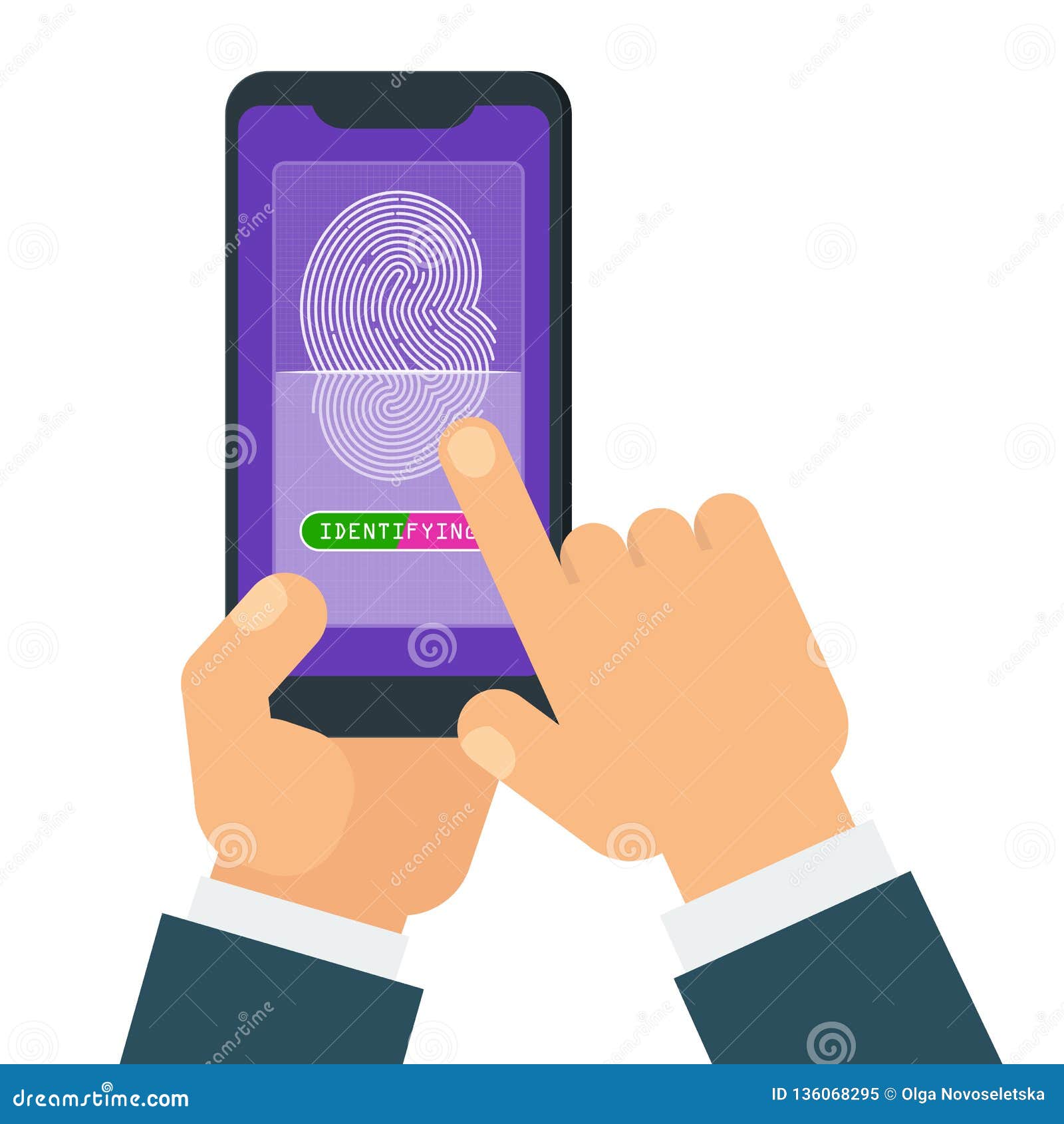 Flat Vector Fingerprint Identification Mobile App Concept Stock Vector ...