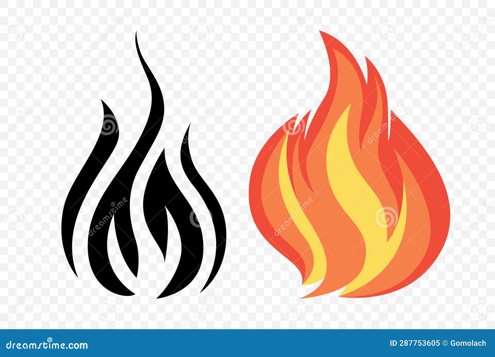 Flat Vector Fire Flame Icon Set. Campfire Shape Sign, Isolated. Bonfire ...