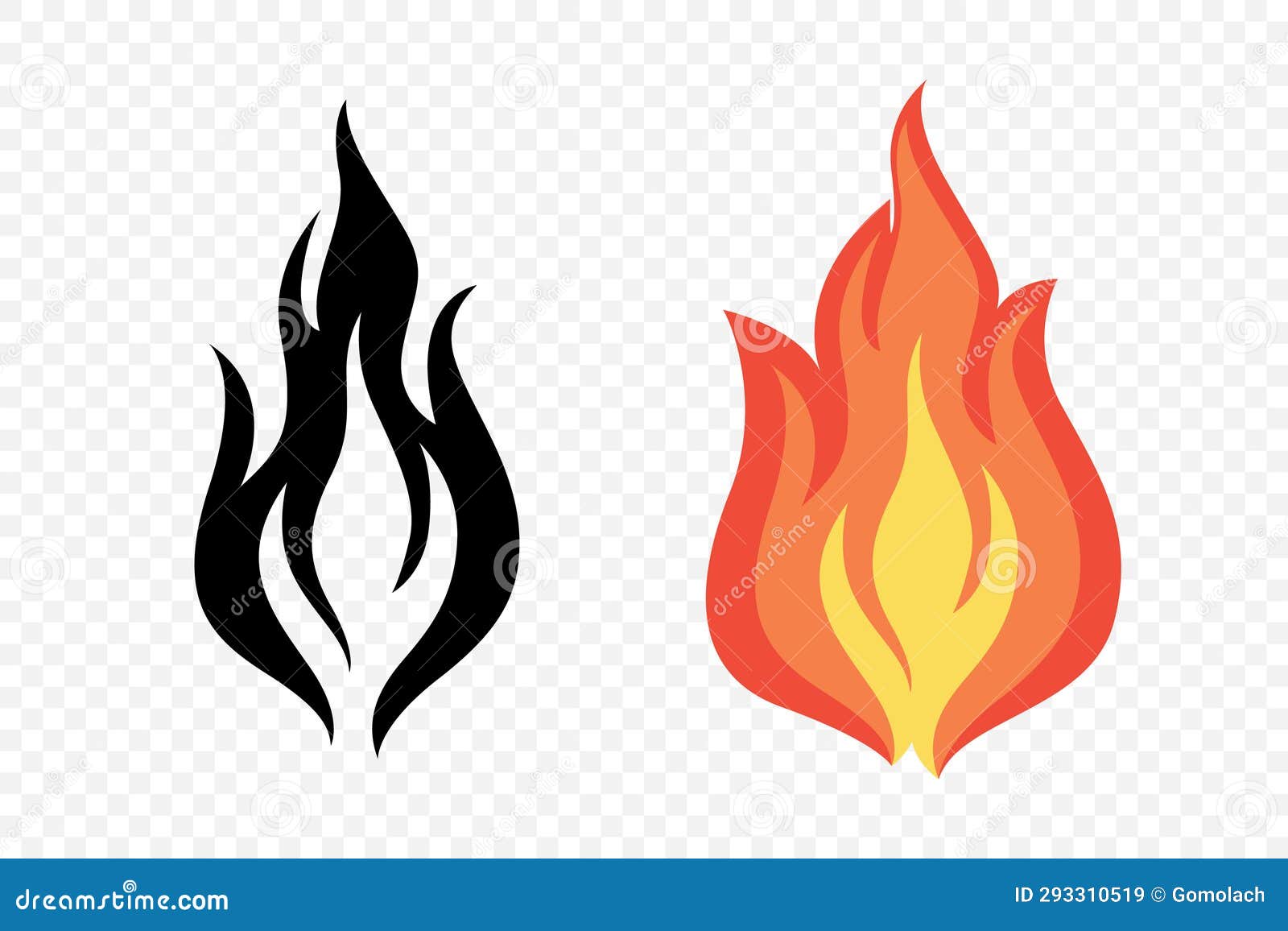 Flat Vector Fire Flame Icon Set. Campfire Shape Sign, Isolated. Bonfire ...