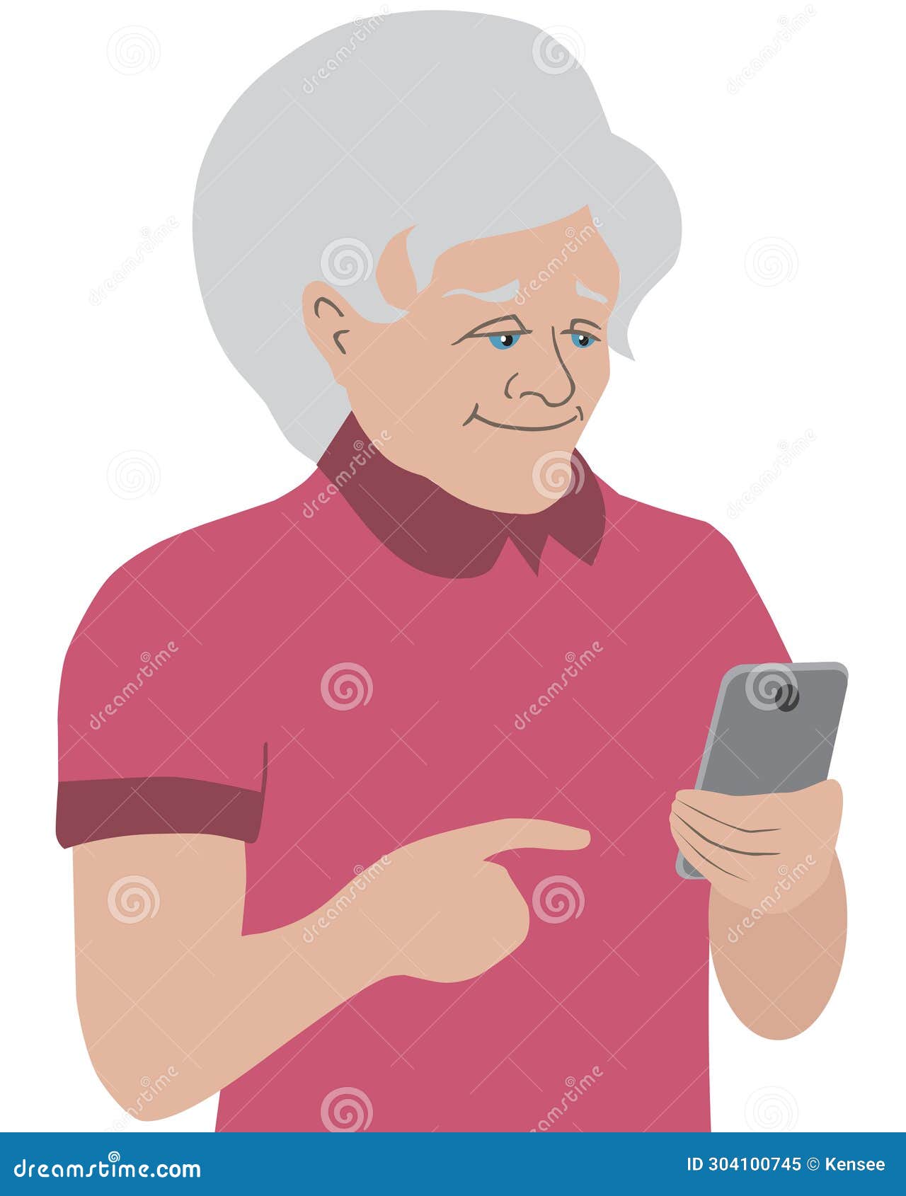 Flat Vector Grandma with Cell Phone Stock Illustration - Illustration ...