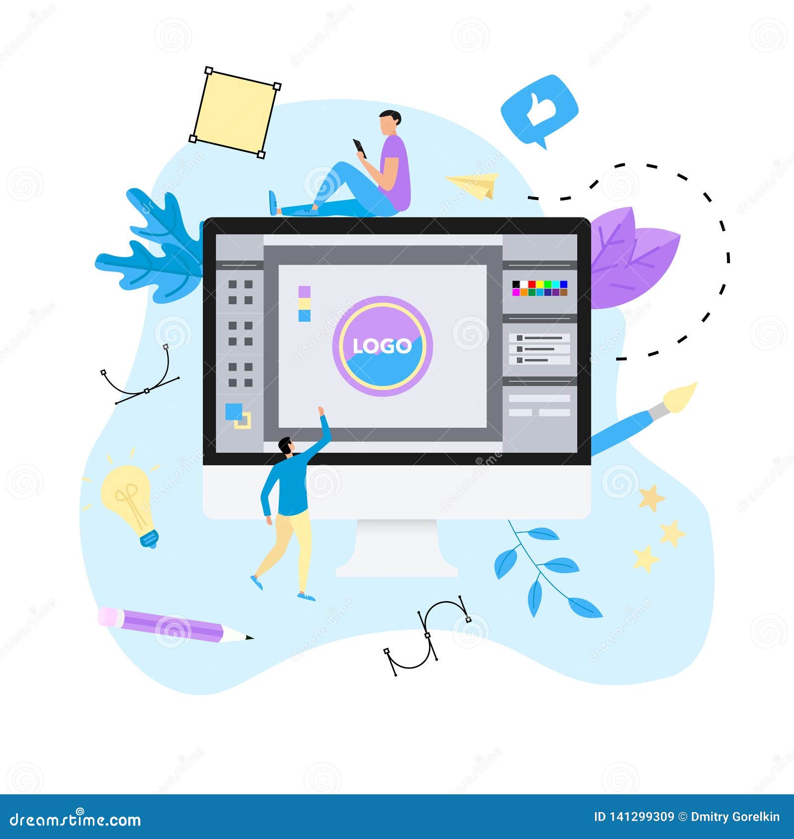 Flat Vector Graphic Design Concept with Computer Designer with an Open ...