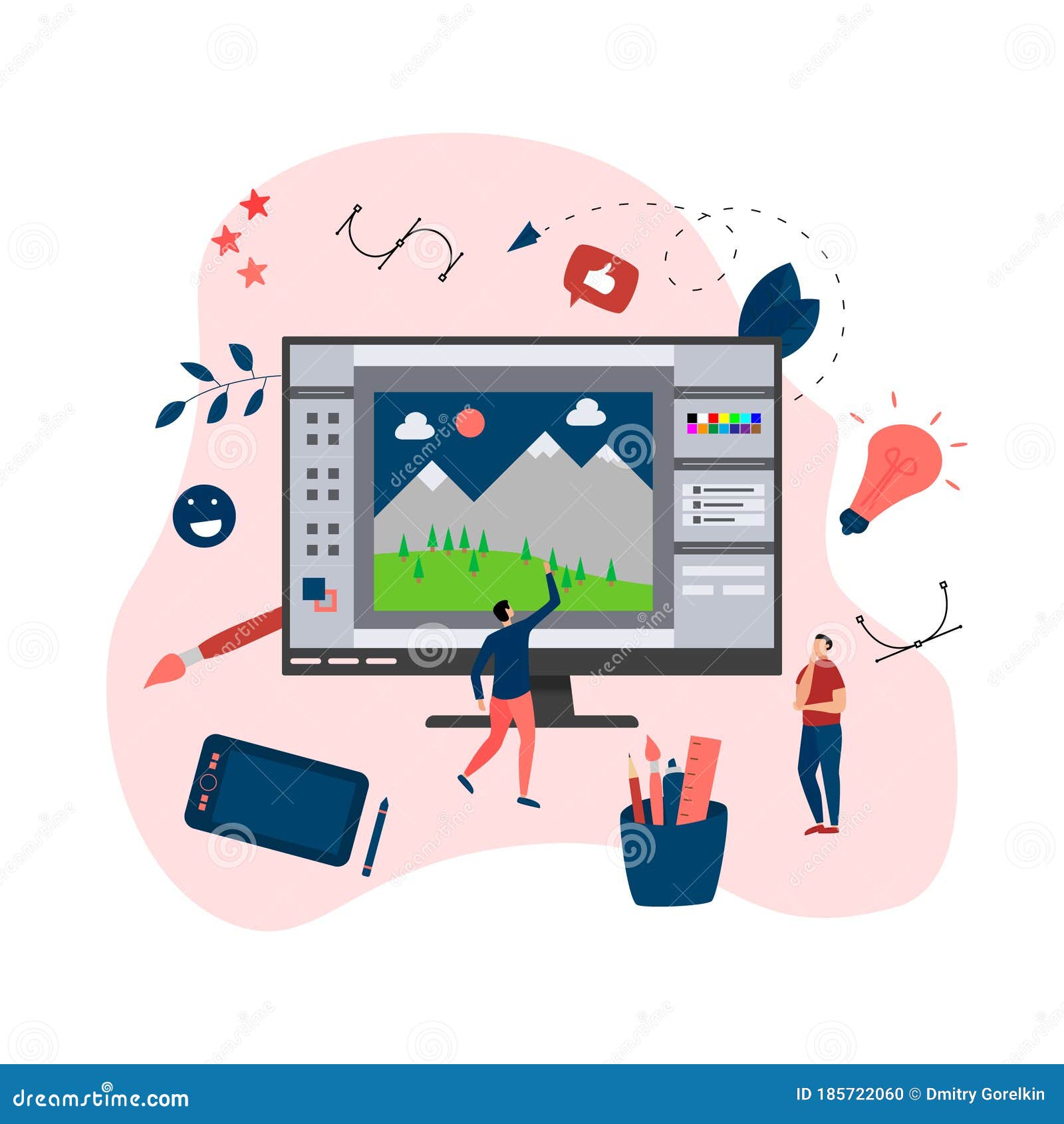 Flat Vector Graphic Drawing Concept with Open Illustration Application ...