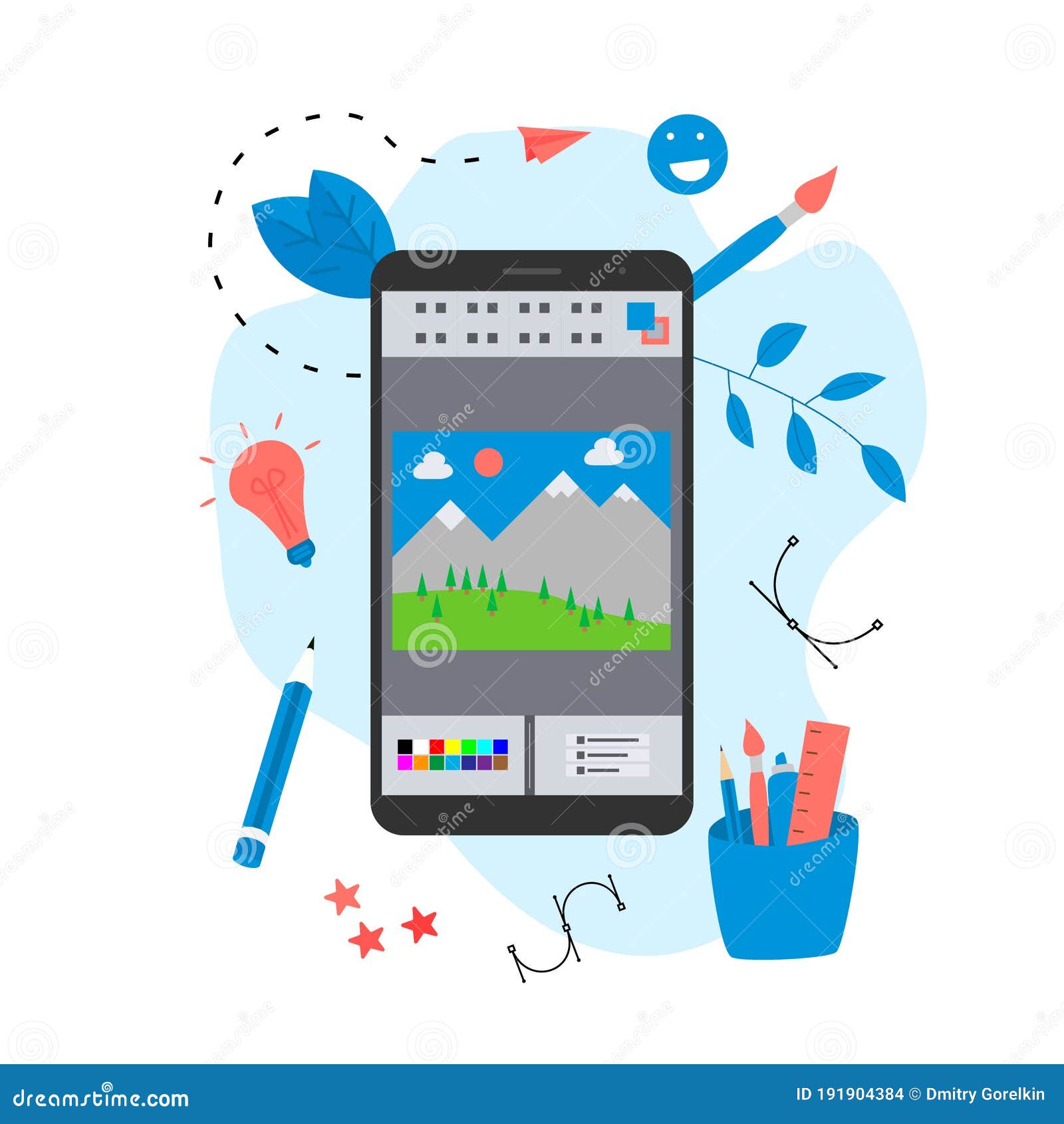 Flat Vector Graphic Drawing Concept with Open Illustration Application ...