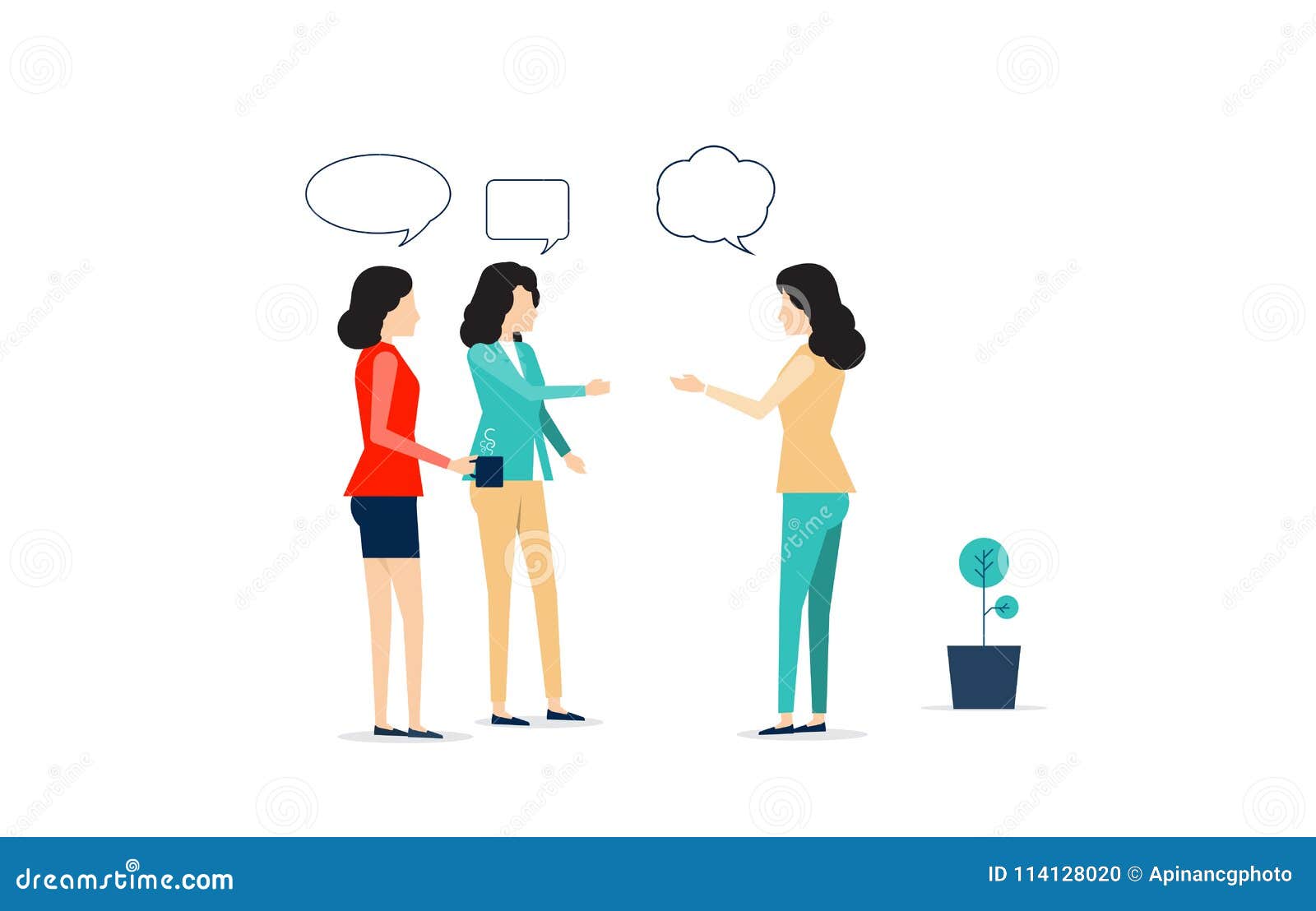 Flat Vector Group Business Women Talking Stock Vector - Illustration of ...