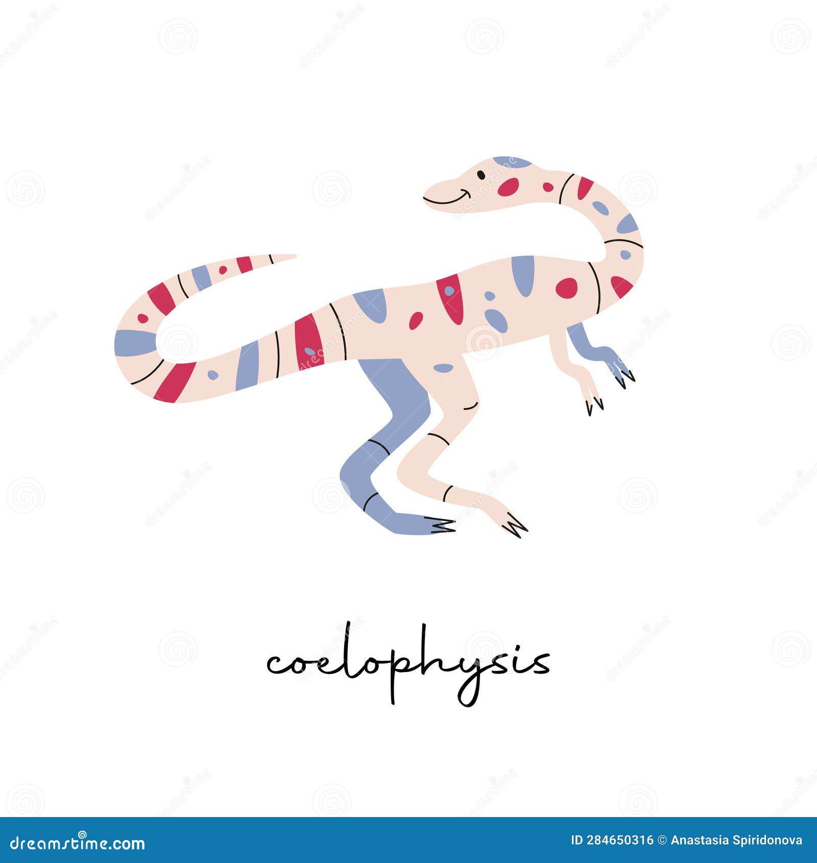 Flat Vector Flat Hand Drawn Vector Illustration of Coelophysis Dinosaur ...