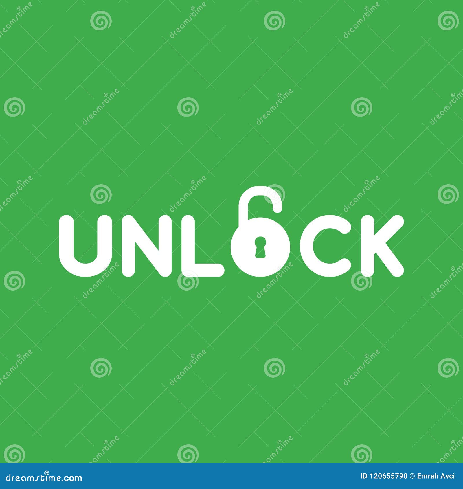 Vector Icon Concept of Unlock Word with Opened Padlock on Green Stock ...