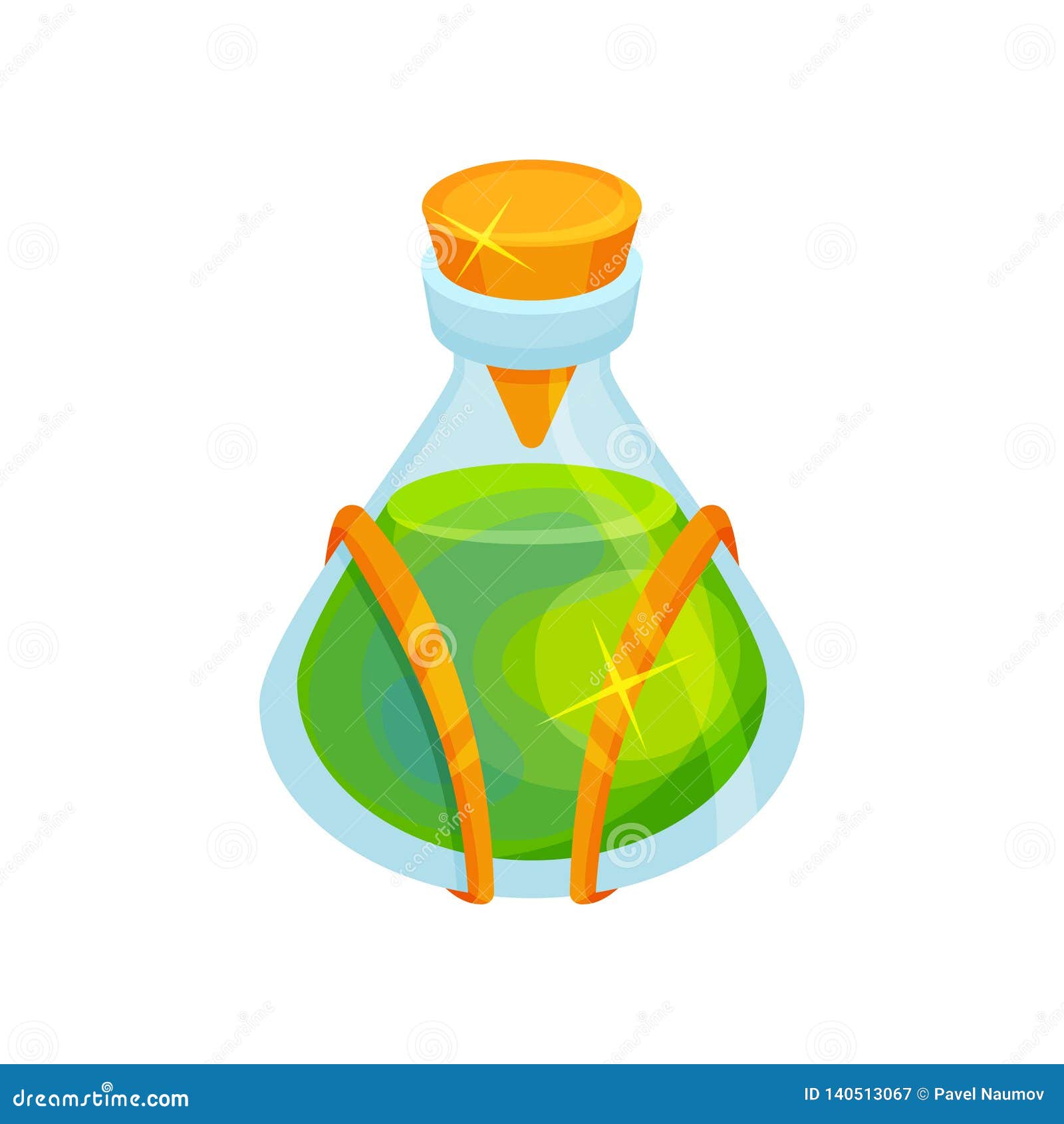 Flat Vector Icon of Glass Bottle with Green Magical Potion. Magic ...