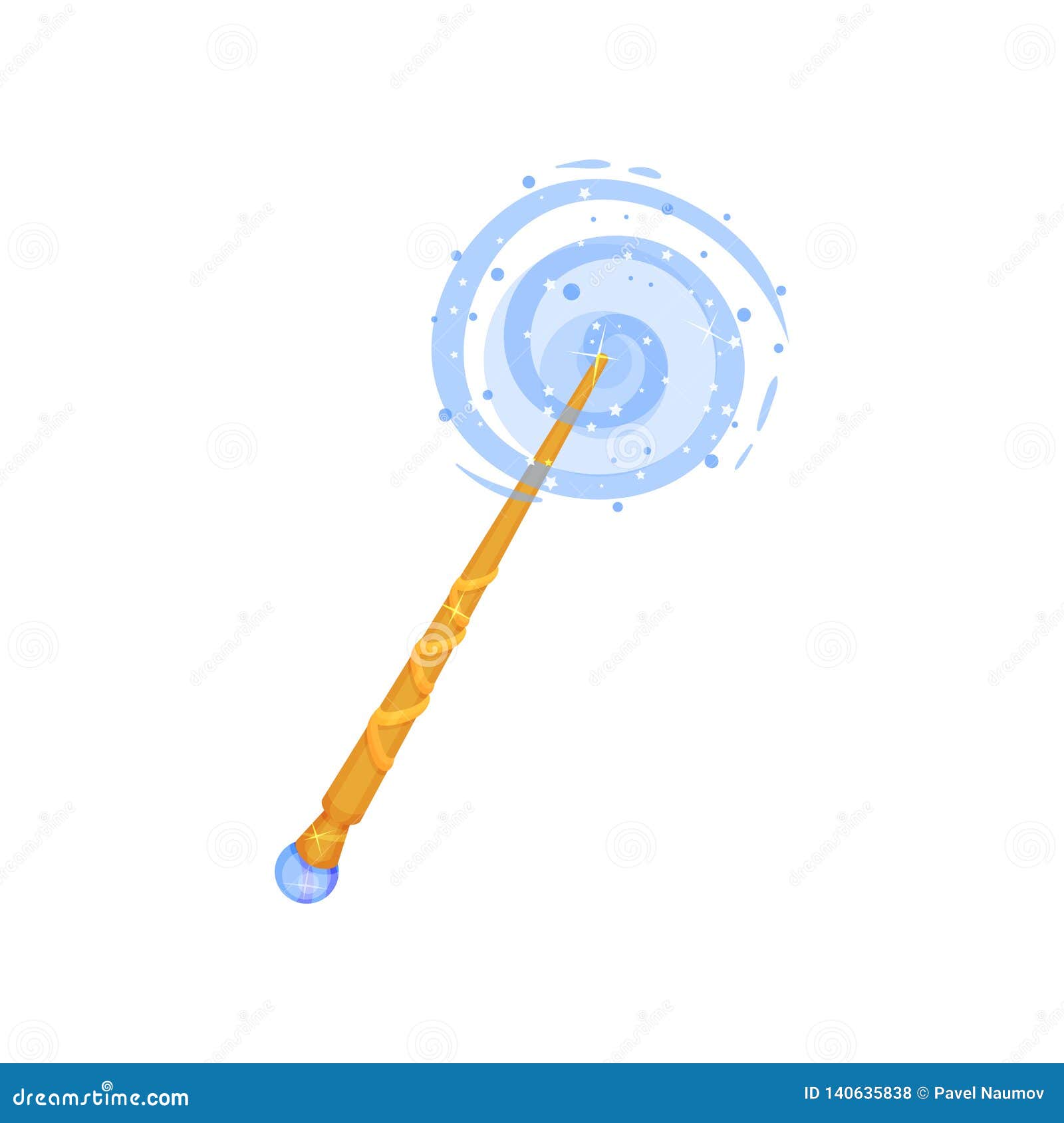 Flat Vector Icon of Golden Wand with Blue Gemstone and Bright Sparkles ...