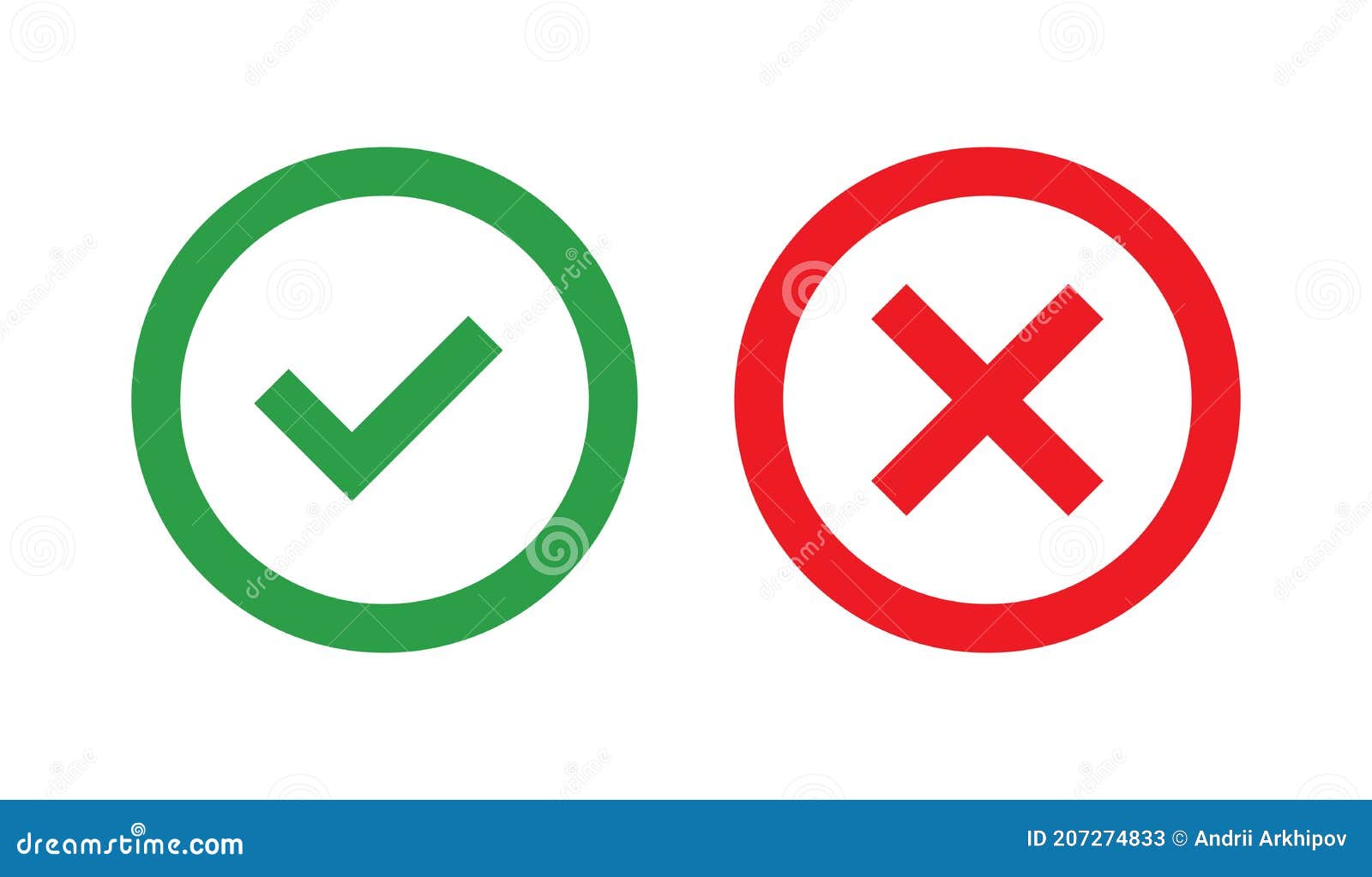 Flat Vector Icon. Green Check Mark and Red Cross Outline Icons Stock ...