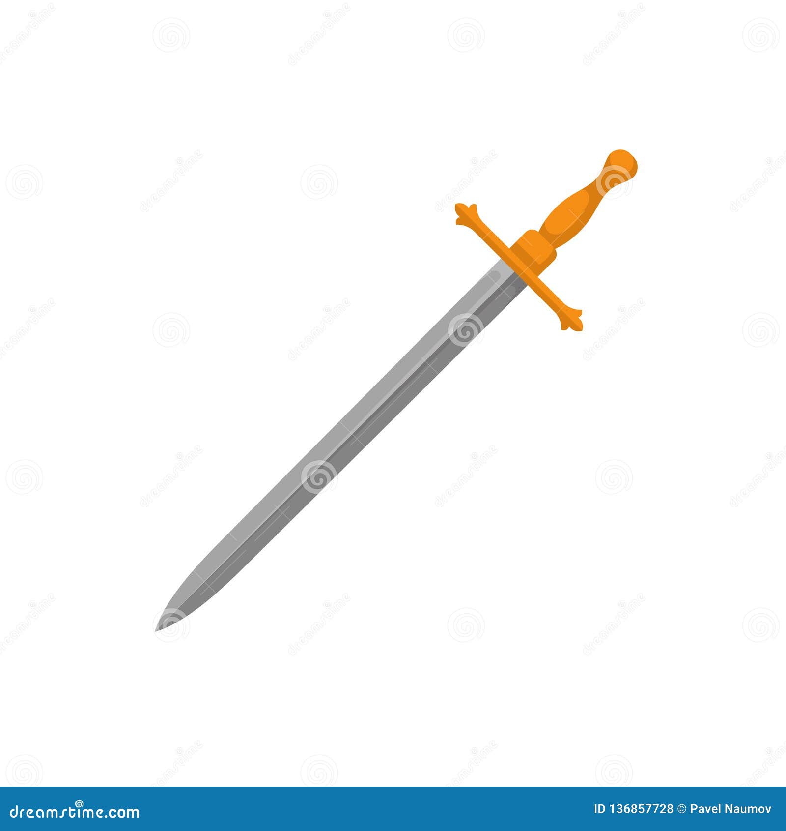 Flat Vector Icon of Sword with Long Sharp Blade and Golden Grip ...