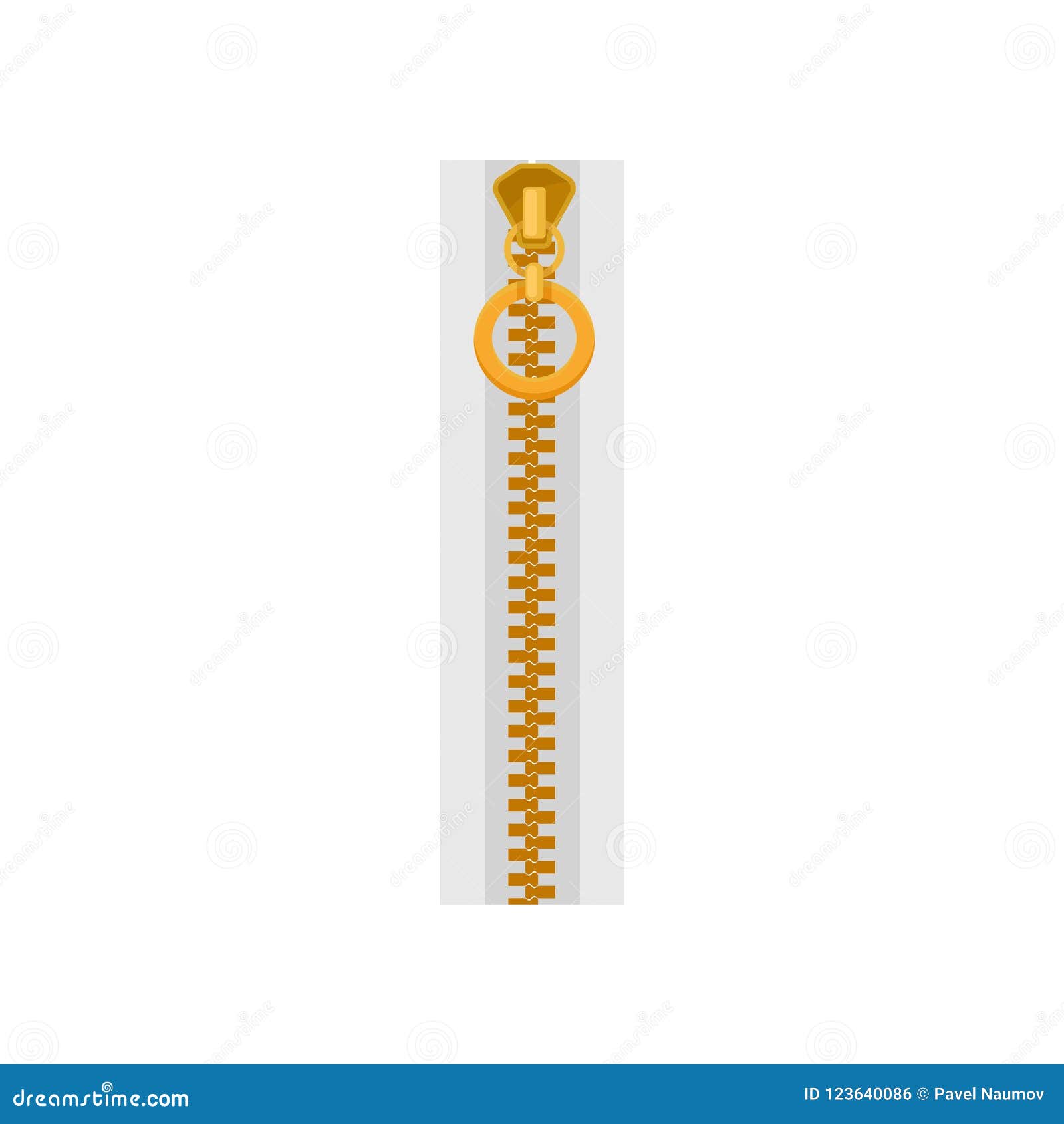 Flat Vector Icon of White Zip Fastener with Golden Teeth and Puller ...