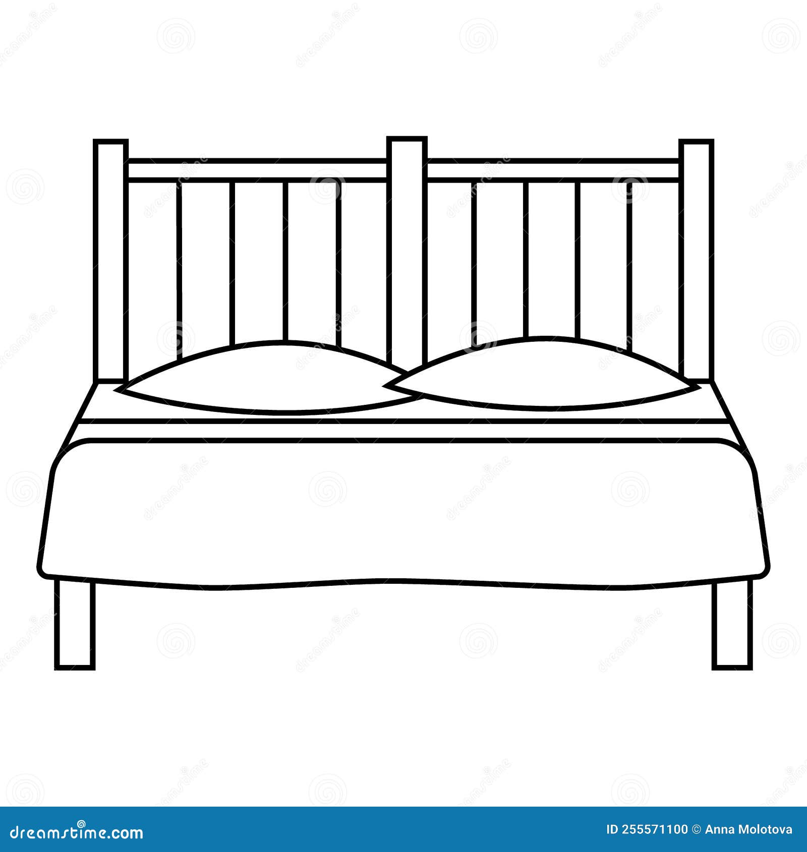 Flat Vector Illustration of a Bed with Pillows. Stock Illustration ...