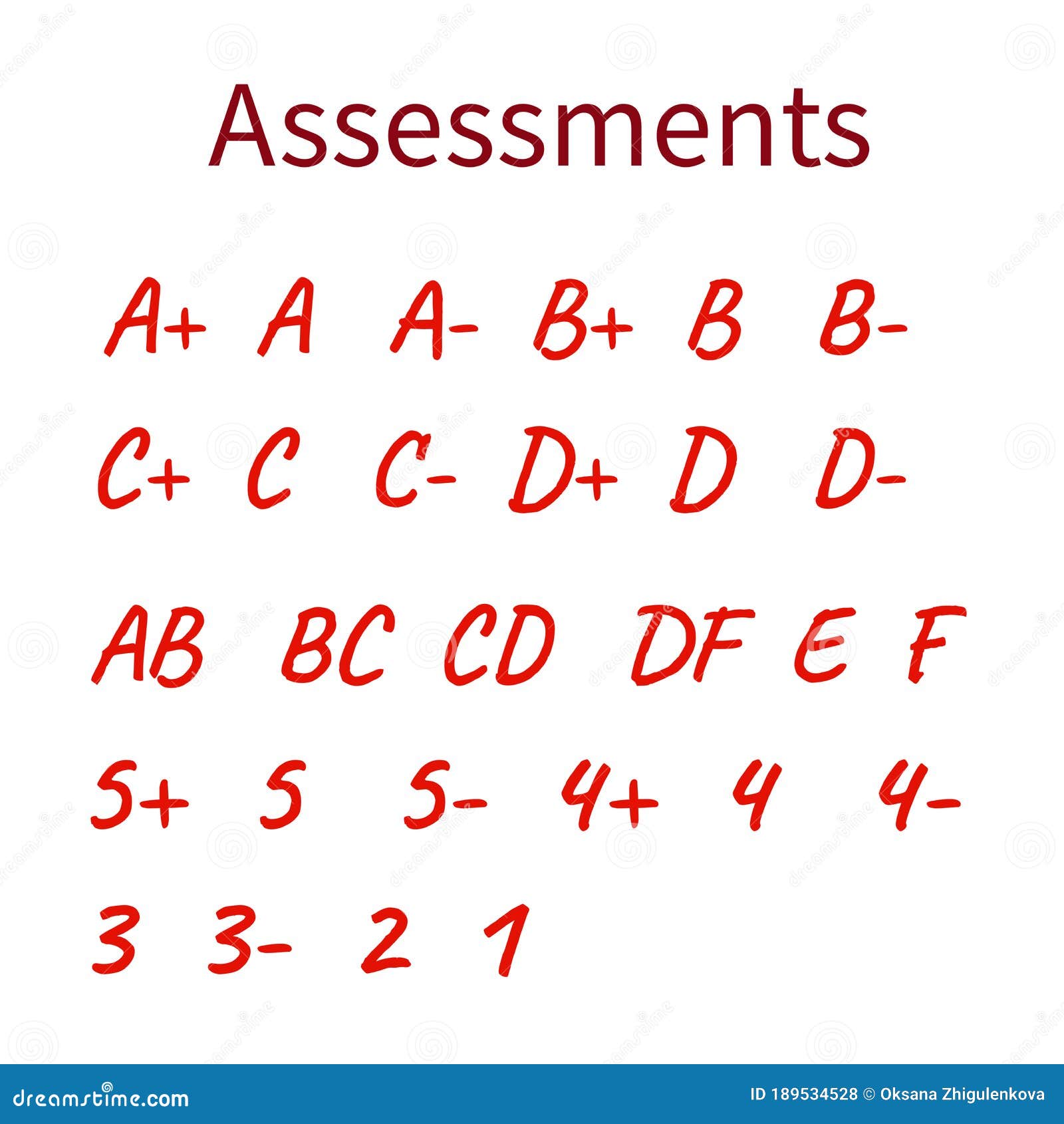 Flat Vector Illustration - Assessments. School Grades Results in Red on ...