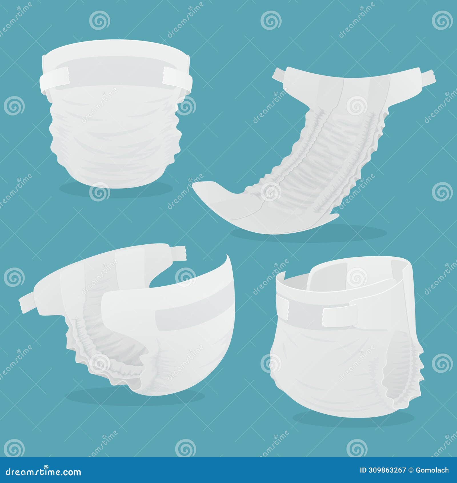 Flat Vector Illustration of a Baby Diaper. Side and Front View Stock ...