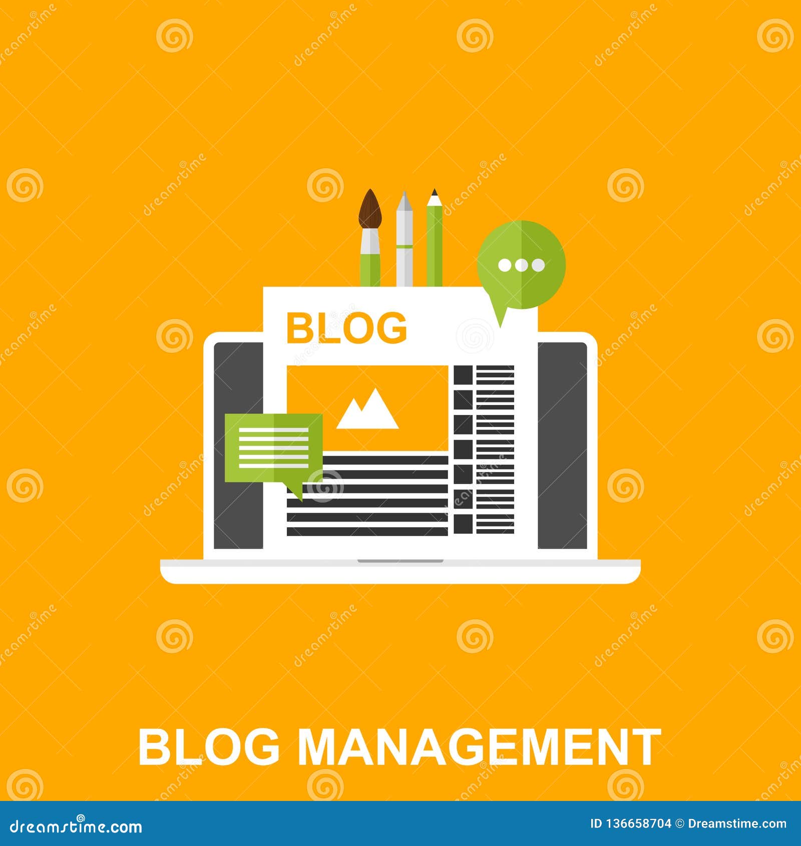 Flat Vector Illustration of a Blog Management. Stock Vector ...