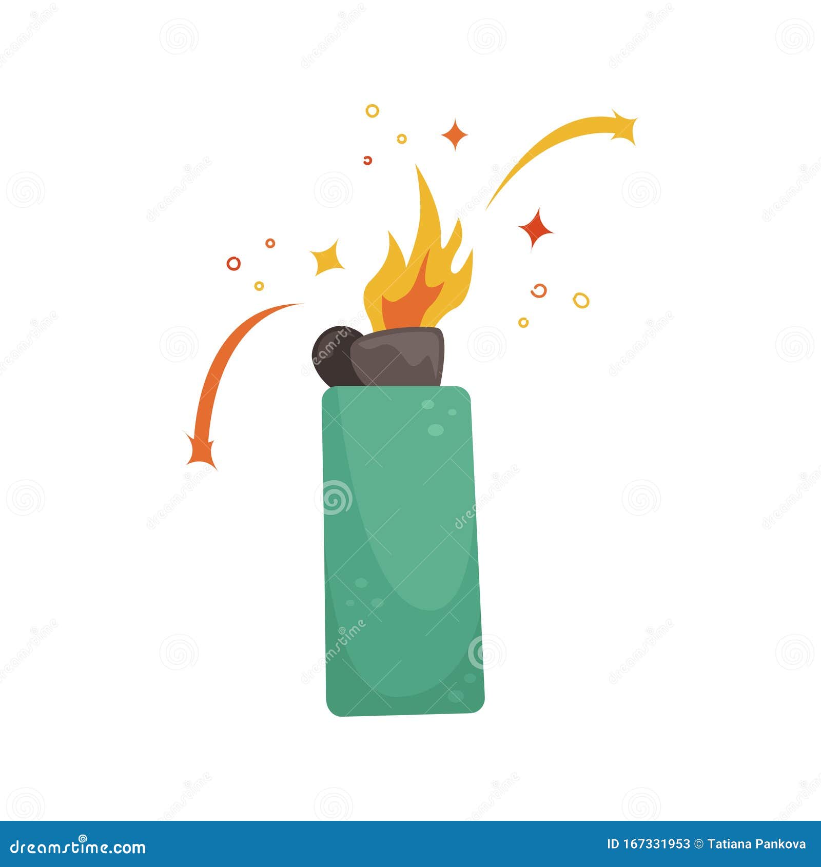 Flat Vector Illustration of a Burning Green Lighter Stock Vector ...