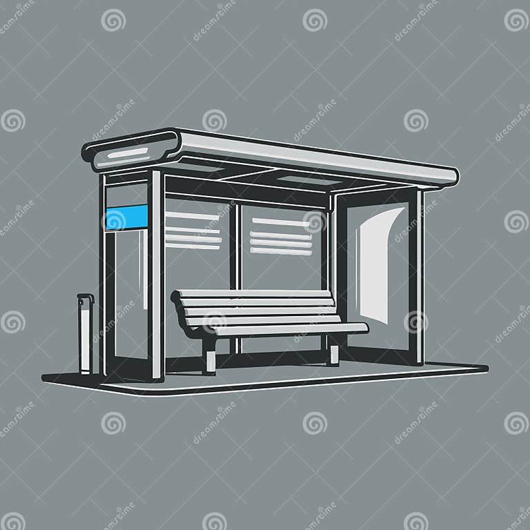 A Flat Vector Illustration of Bus Stop with Bench Isolated on Solid ...