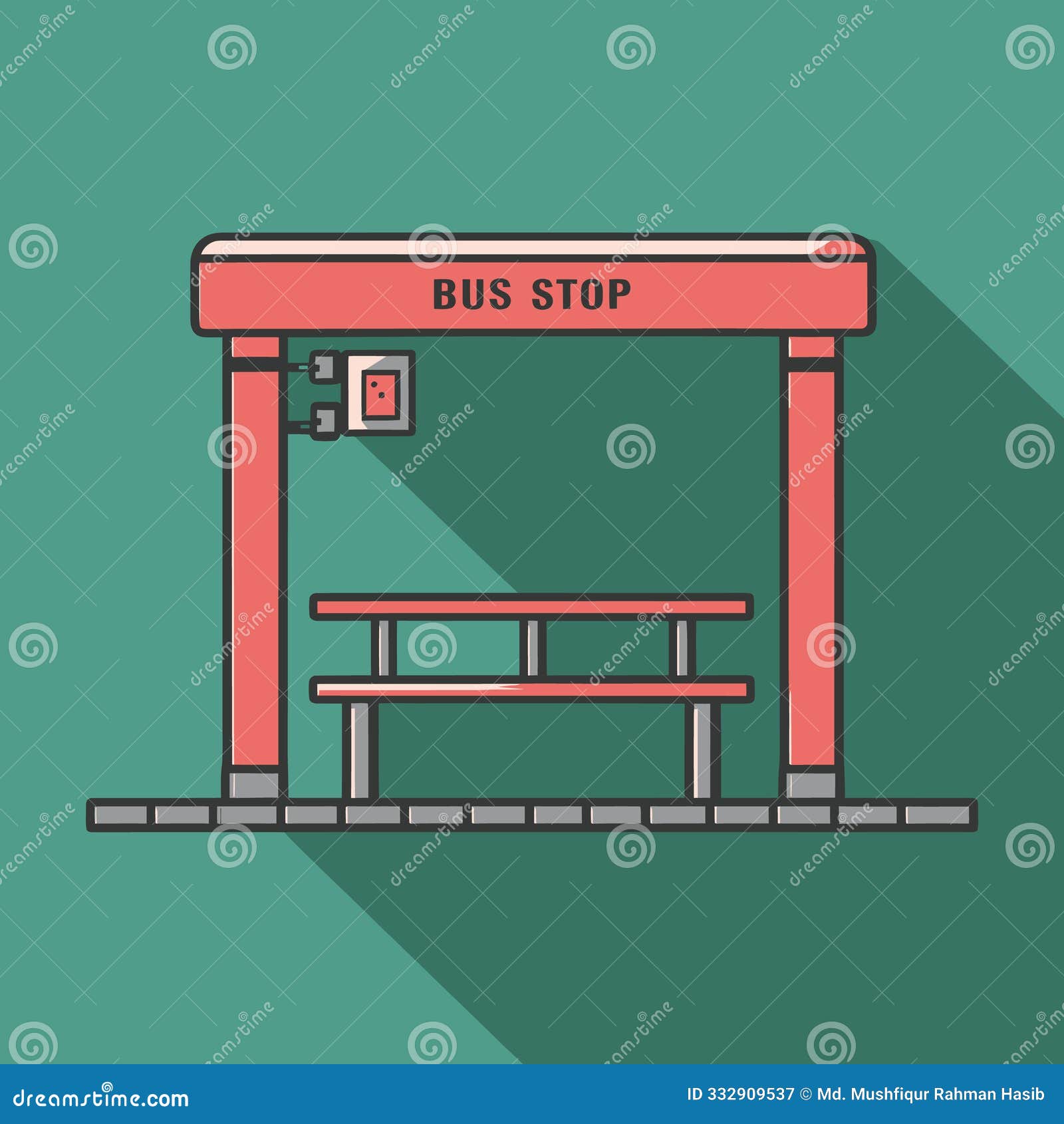 A Flat Vector Illustration of Bus Stop with Bench Isolated on Solid ...